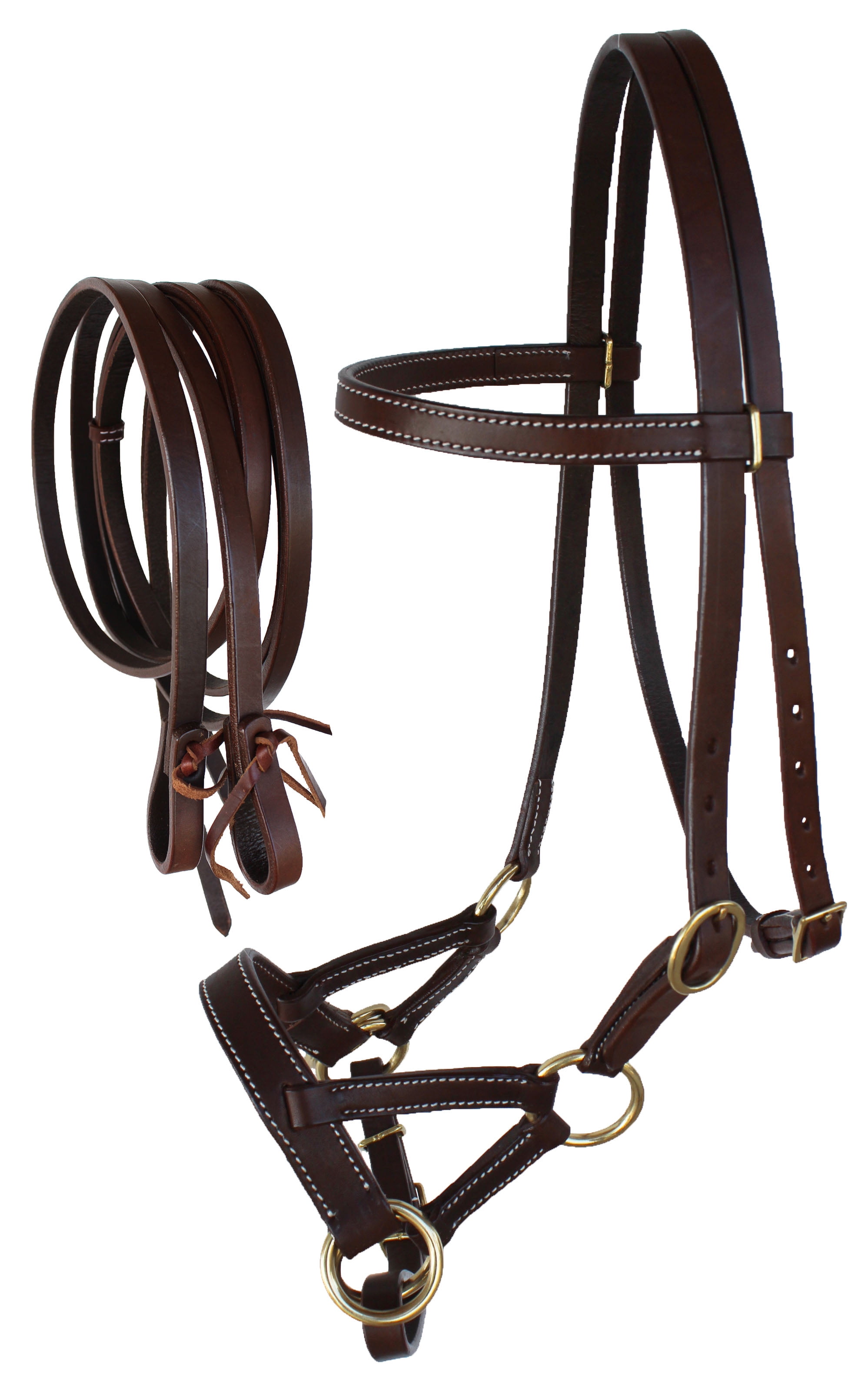 Horse Western Leather Tack Bitless Sidepull Bridle w/ Reins Brown 77RT03BR-F - Walmart.com