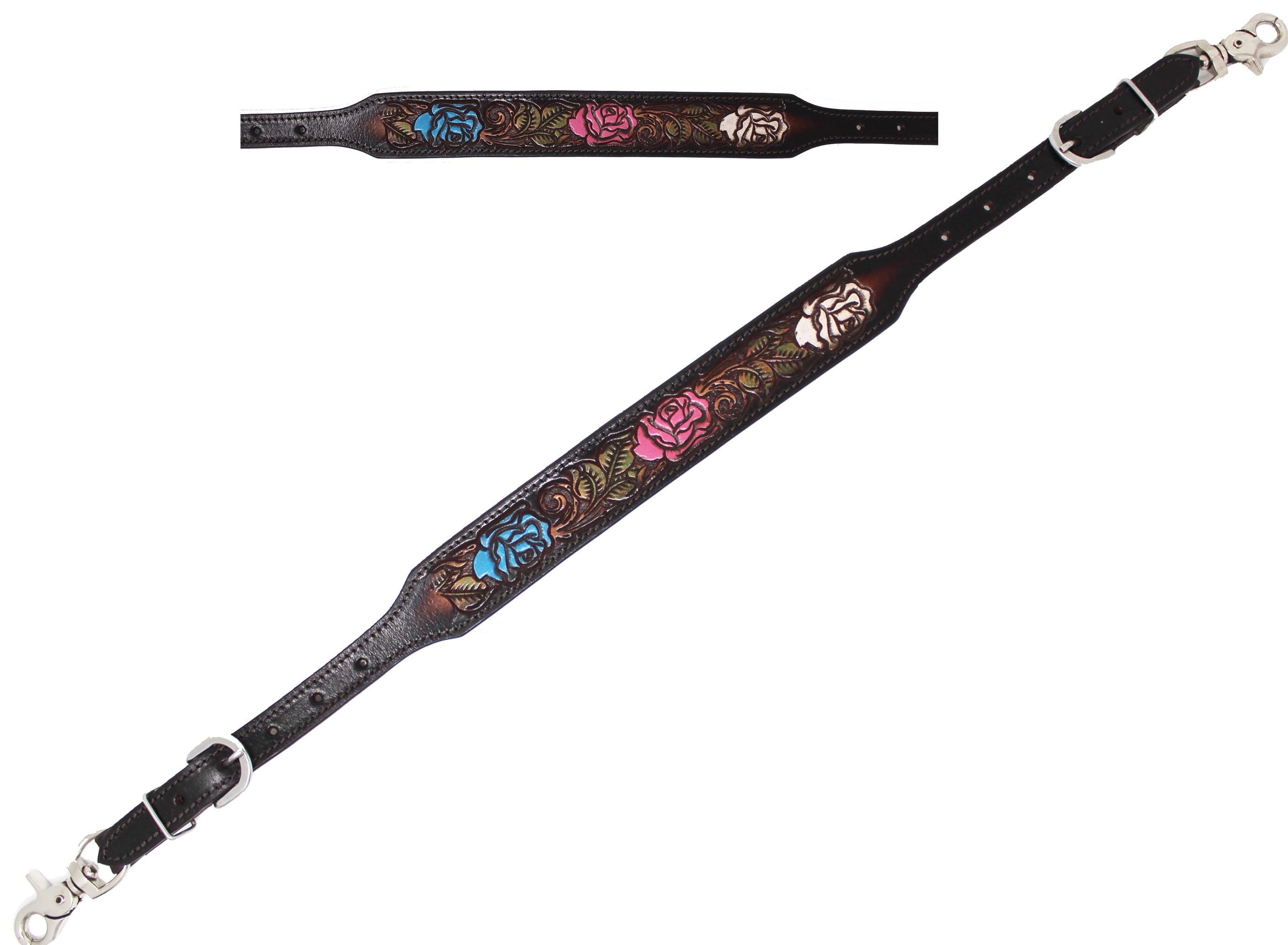 Horse Western Leather Tack Hand-Painted Multicolored Floral Rose Tooled ...
