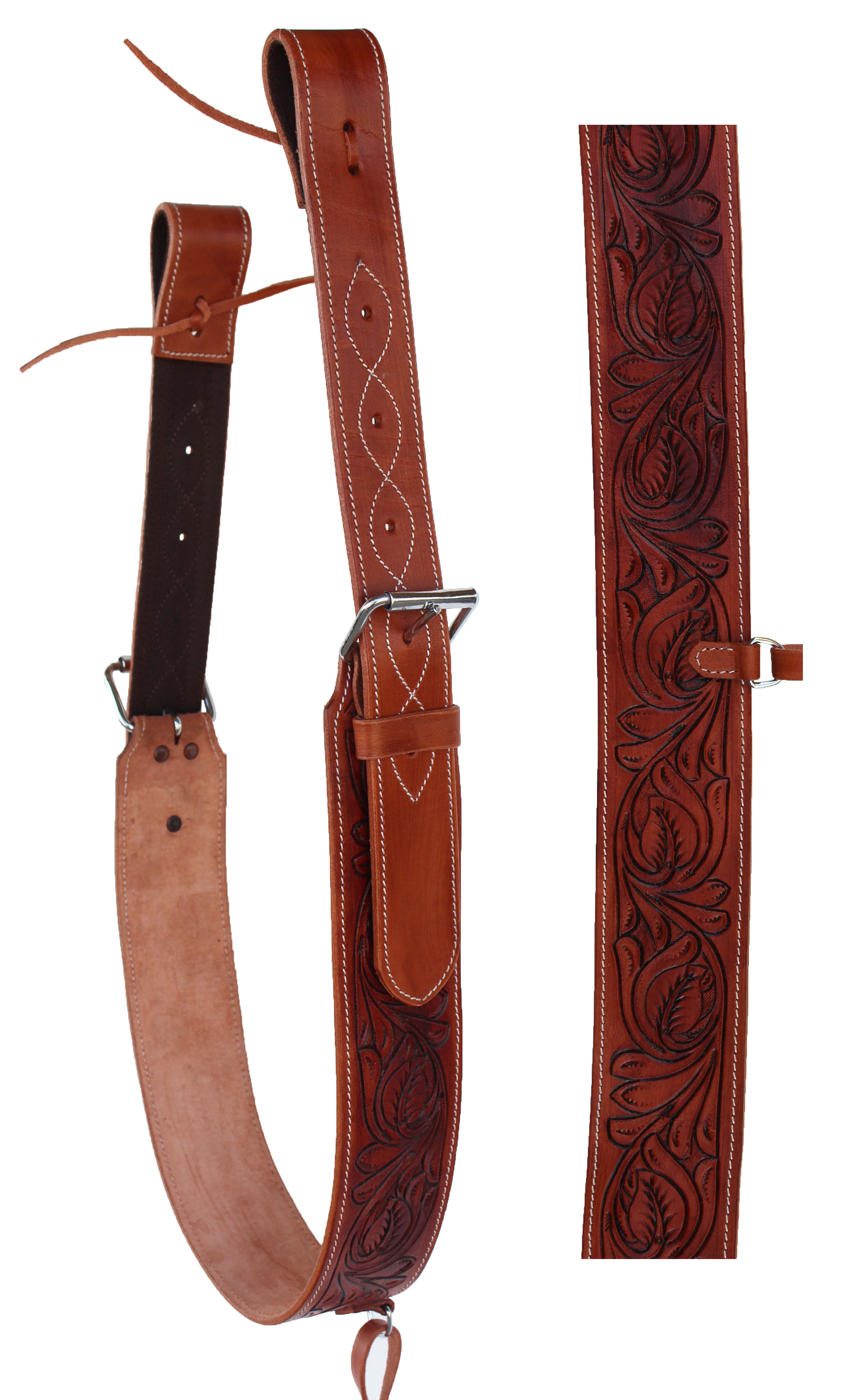 Horse Western Leather Tooled Back Rear Cinch Flank Girth w/ Off Billets ...