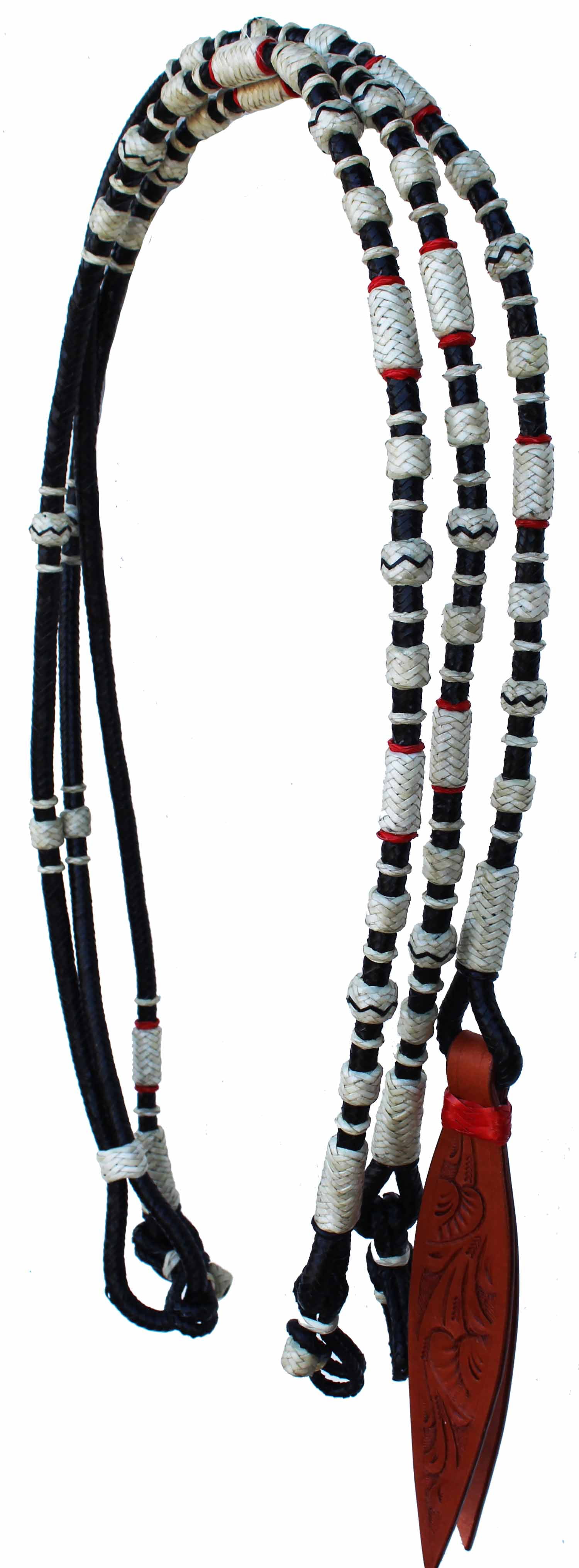 Horse Western Tack Black Leather Rawhide Romel Romal Reins Tooled ...