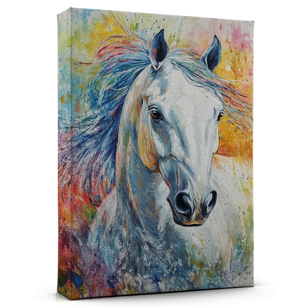 Horse White Irish Draught Canvas Wall Art Decor, Colorful Horse White ...