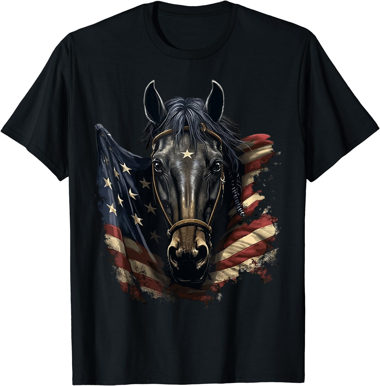 Horse With USA Flag Horseback Riding Equestrian T-Shirt Black - Walmart.com