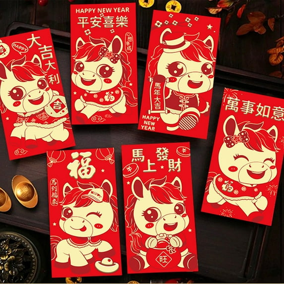 Horse Year Red Envelopes 6-Pack | Lunar New Year Lucky Money Envelopes ...