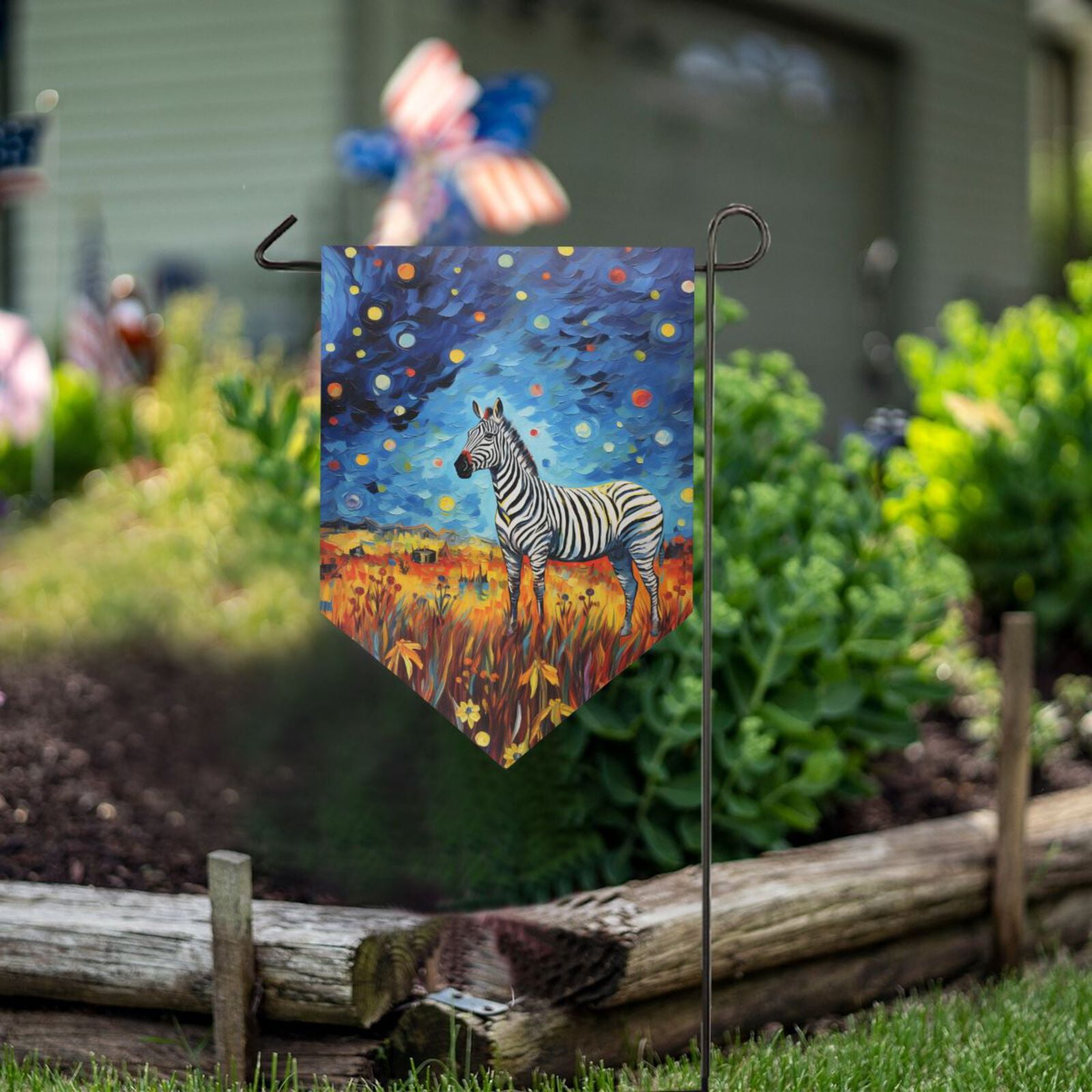 Horse Zebra Flowers Stars and Moon Garden Flag 18" x 12.5" Double Sided ...