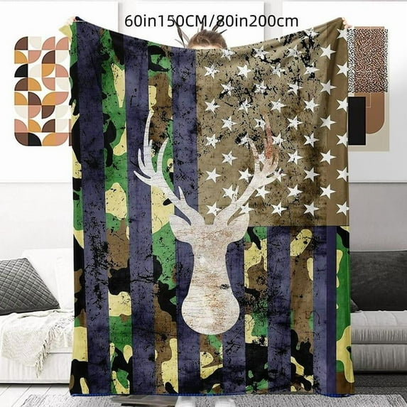 Horse & american flag Pattern Blanket, 1 Count Soft Warm Throw Blanket ...