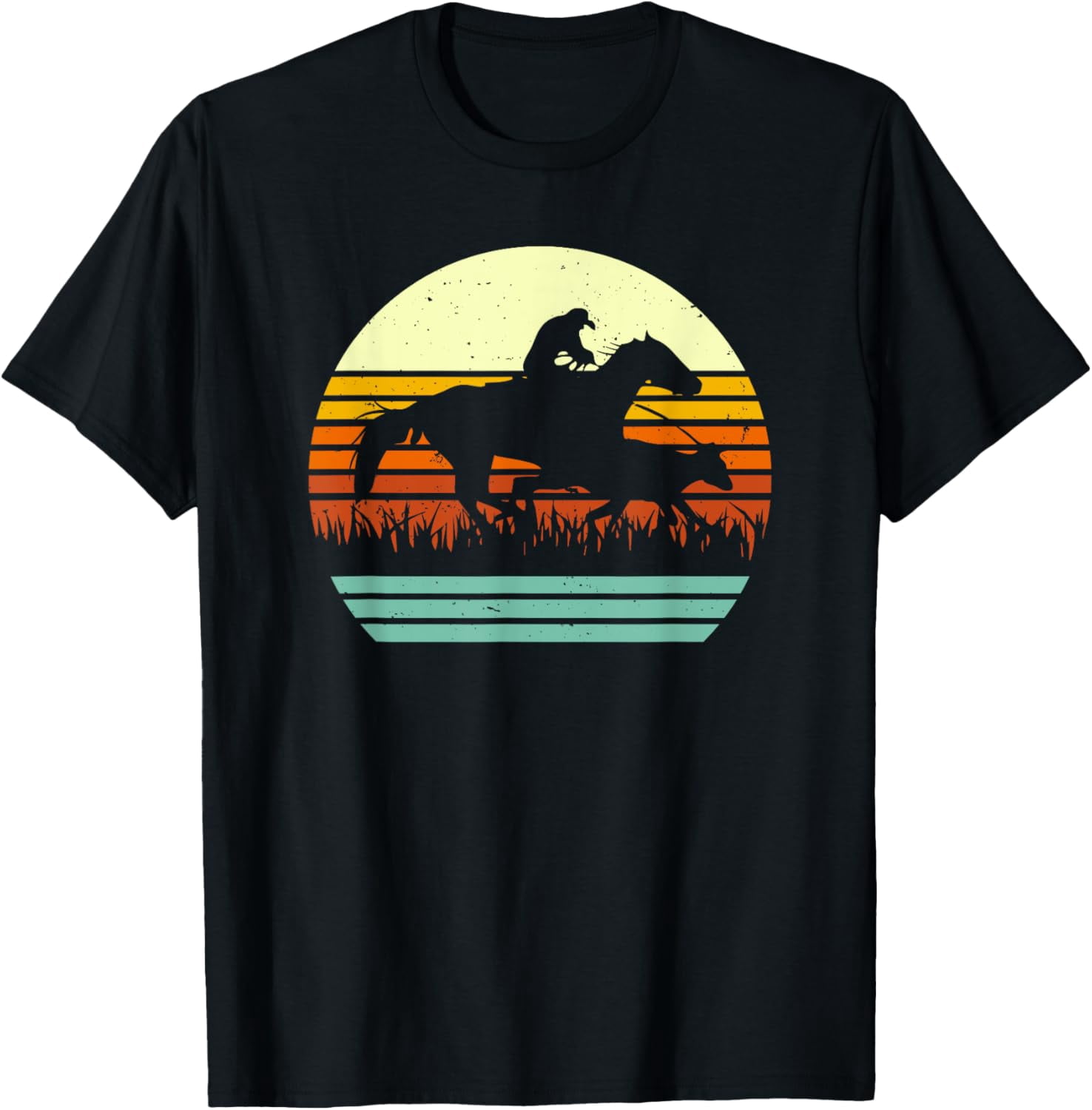 Horse and Cowboy Calf Roping Retro Sun Style T-Shirt - Walmart.com