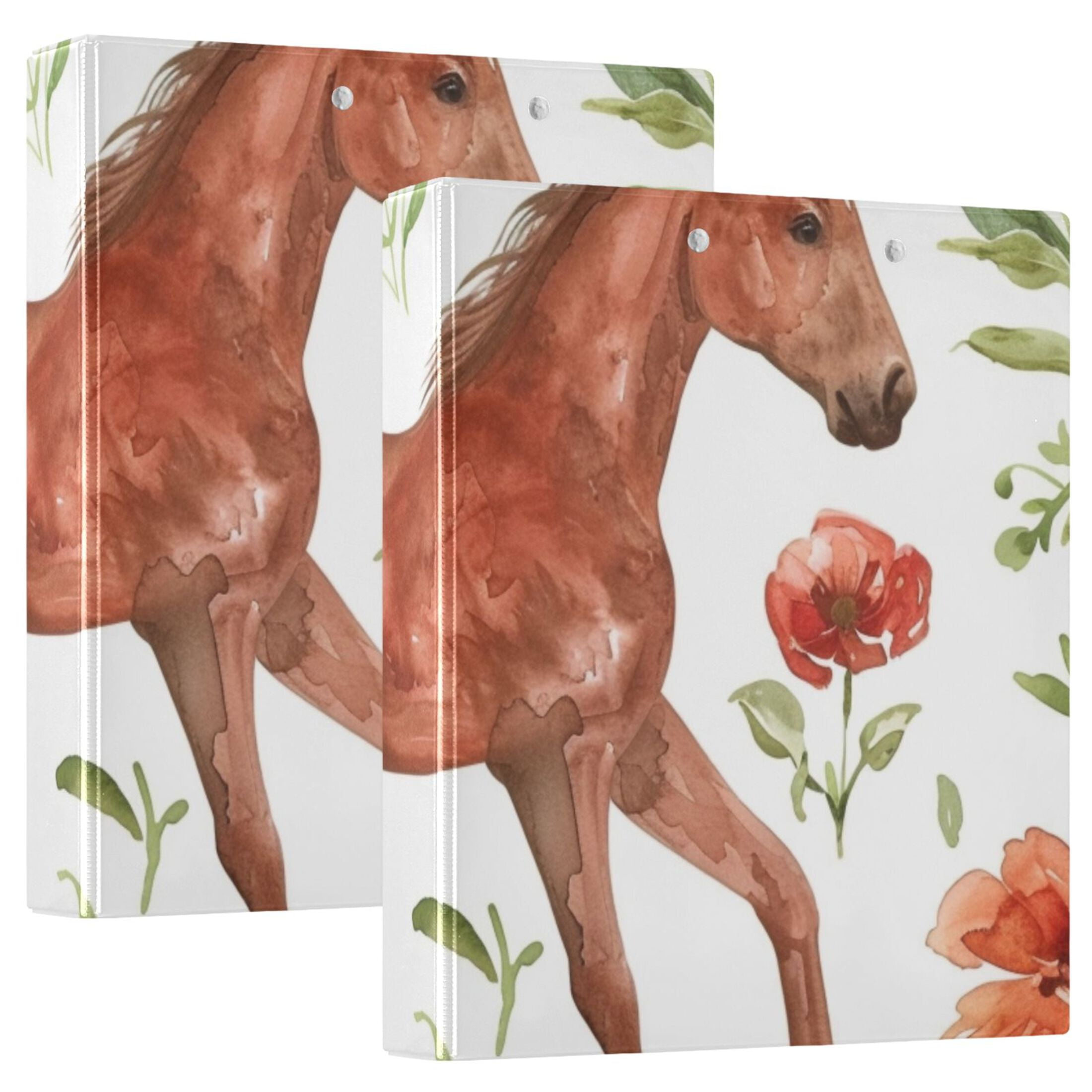 Horse and Leaves Flowers 3 Ring Binders 1.5 inch Hardcover File Folders ...