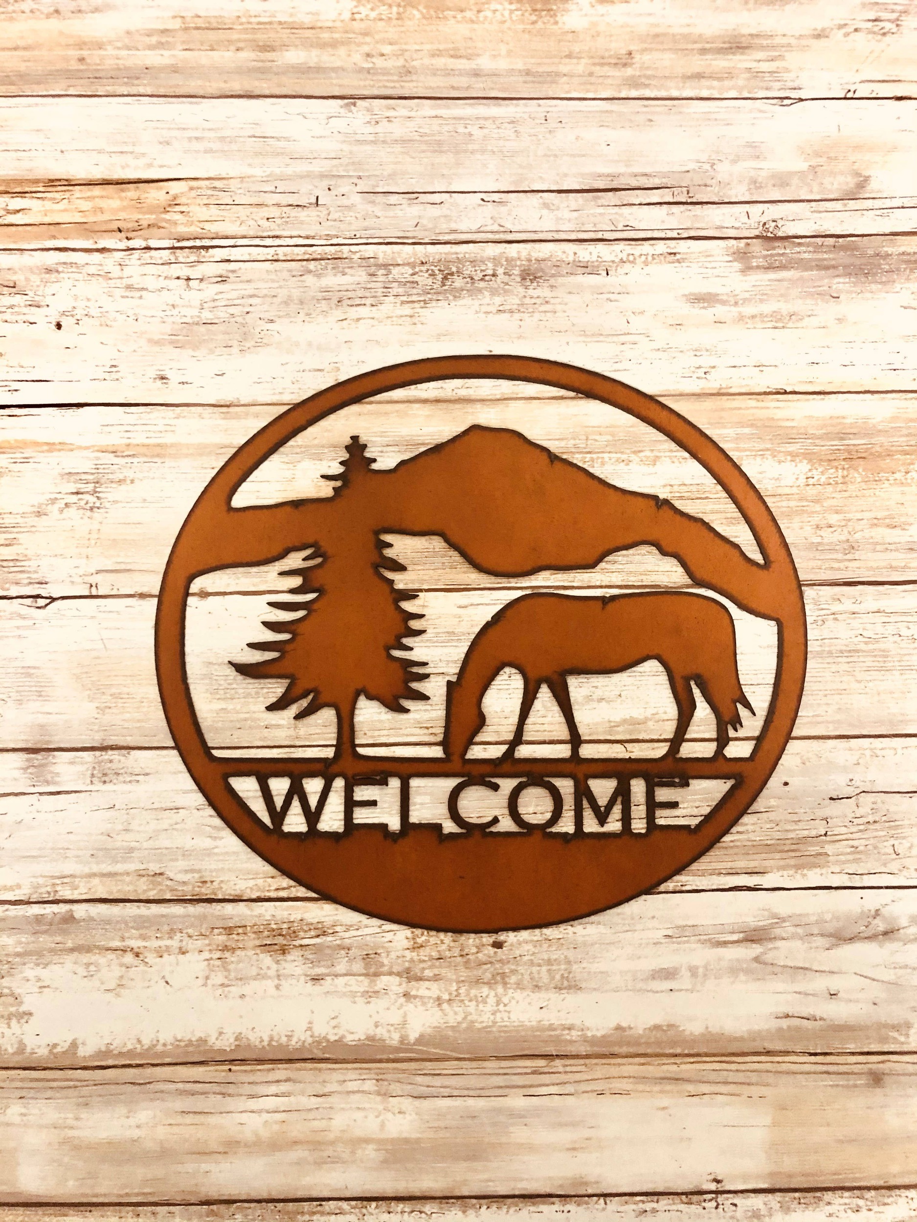 Horse and Pine Tree Rustic lodge Western Sign - Walmart.com