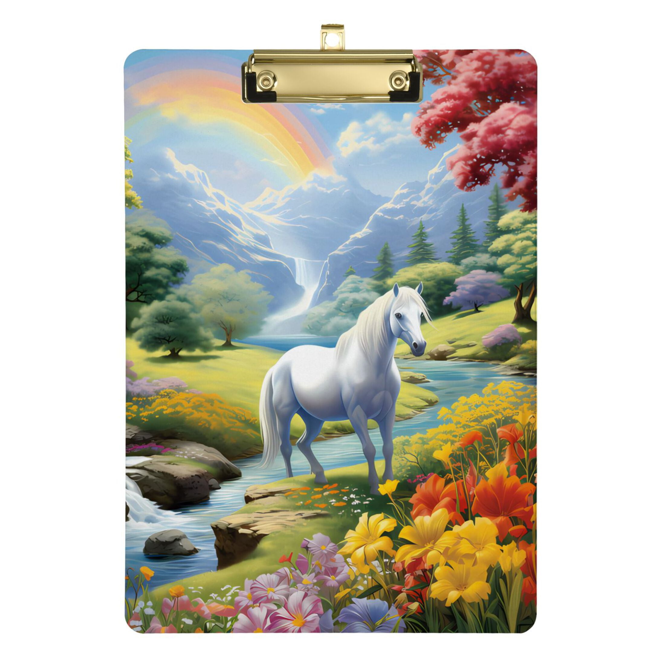 Horse and Rainbow Trees Lake Flowers Acrylic Clipboards 12 x 9 Inch A4 ...