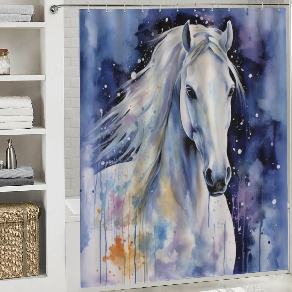 Horse brush strokes watercolor beautiful pattern printed shower curtain ...