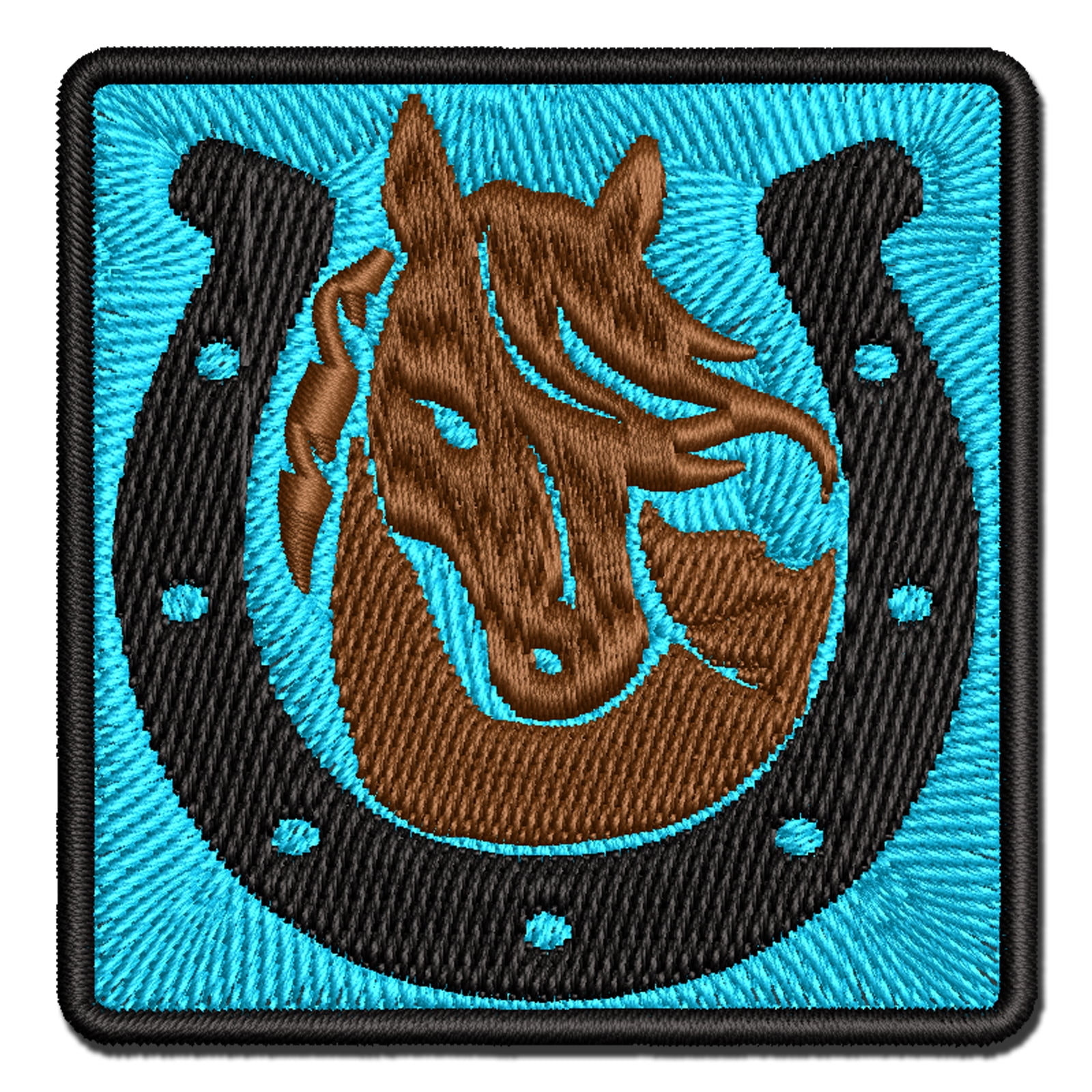 Horse in Horseshoe Applique Multi-Color Embroidered Iron-On Patch - 3 ...
