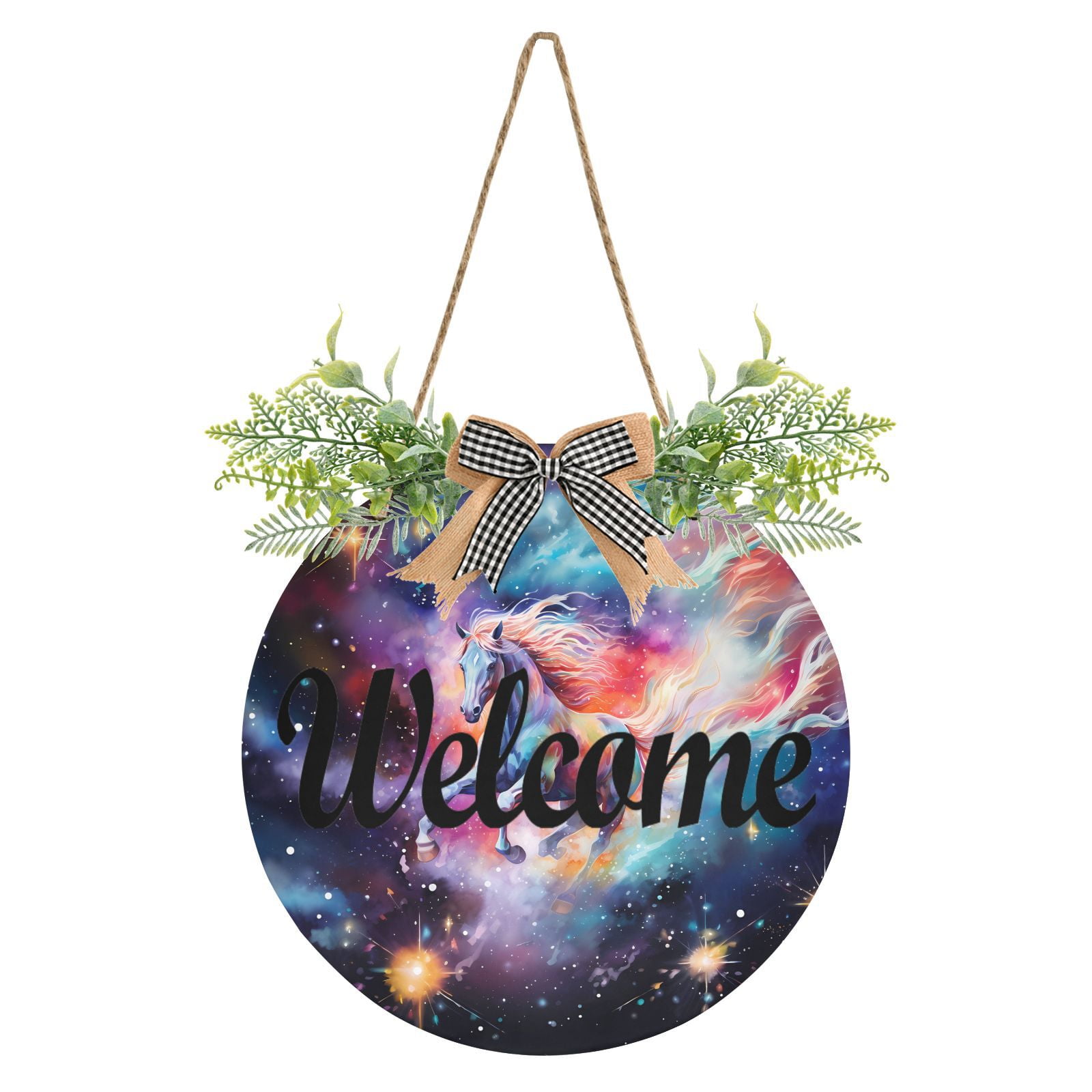 Horse in Starry Sky Welcome Sign for Front Door Wreath Door Sign for ...