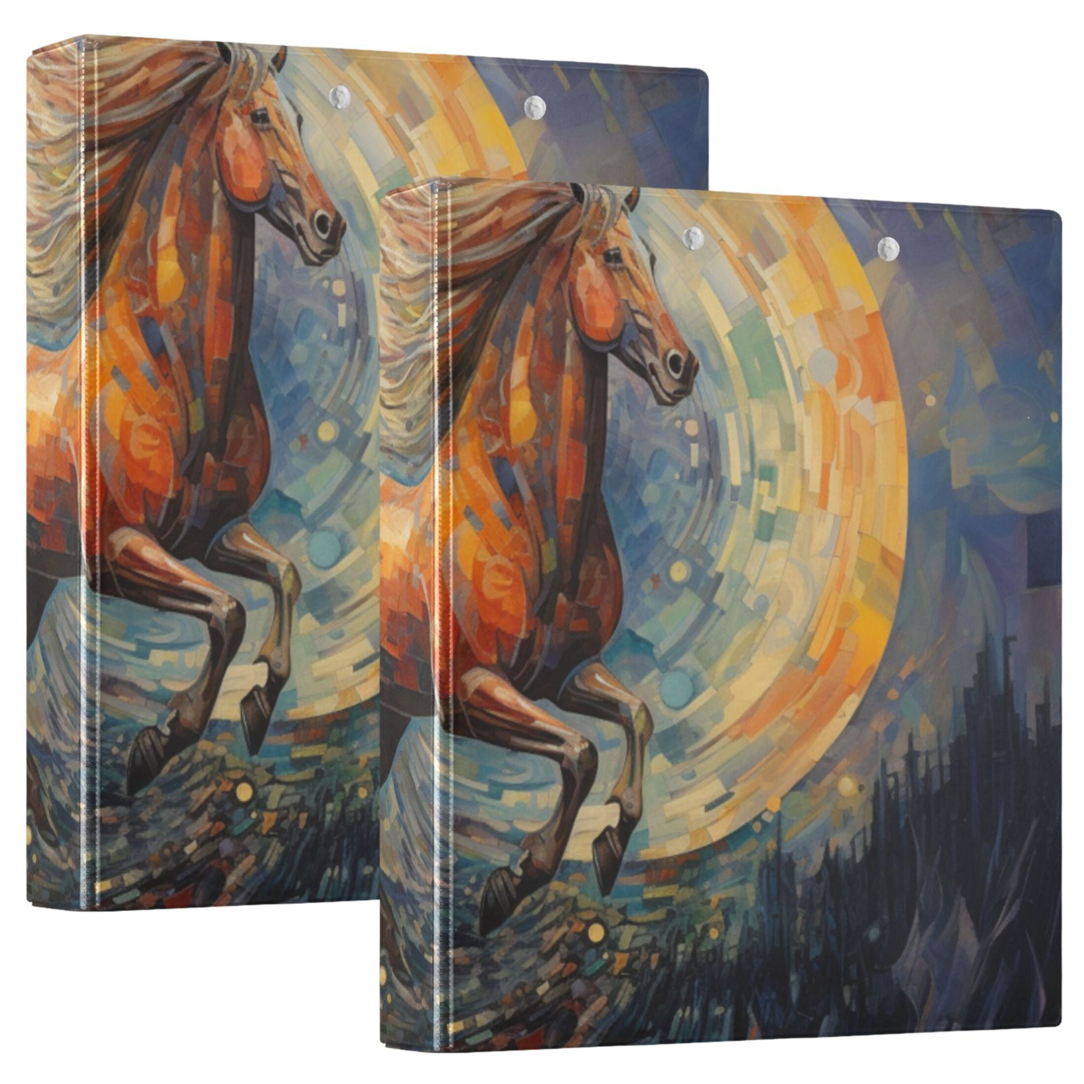 Horse with Moon 3 Ring Binders 1.5 inch Hardcover File Folders with ...