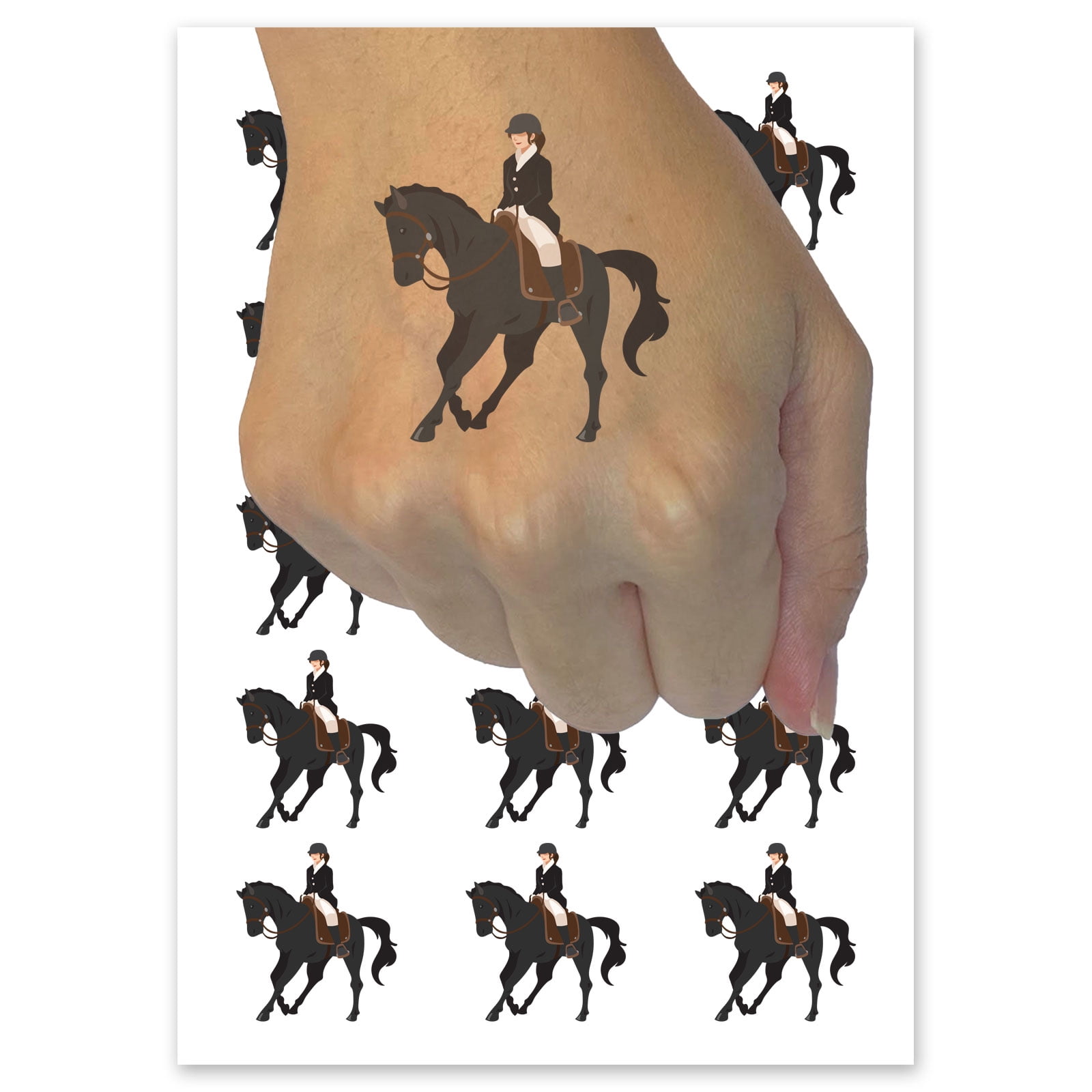 Horseback Riding Woman Equestrian Horse Riding Temporary Tattoo Water ...