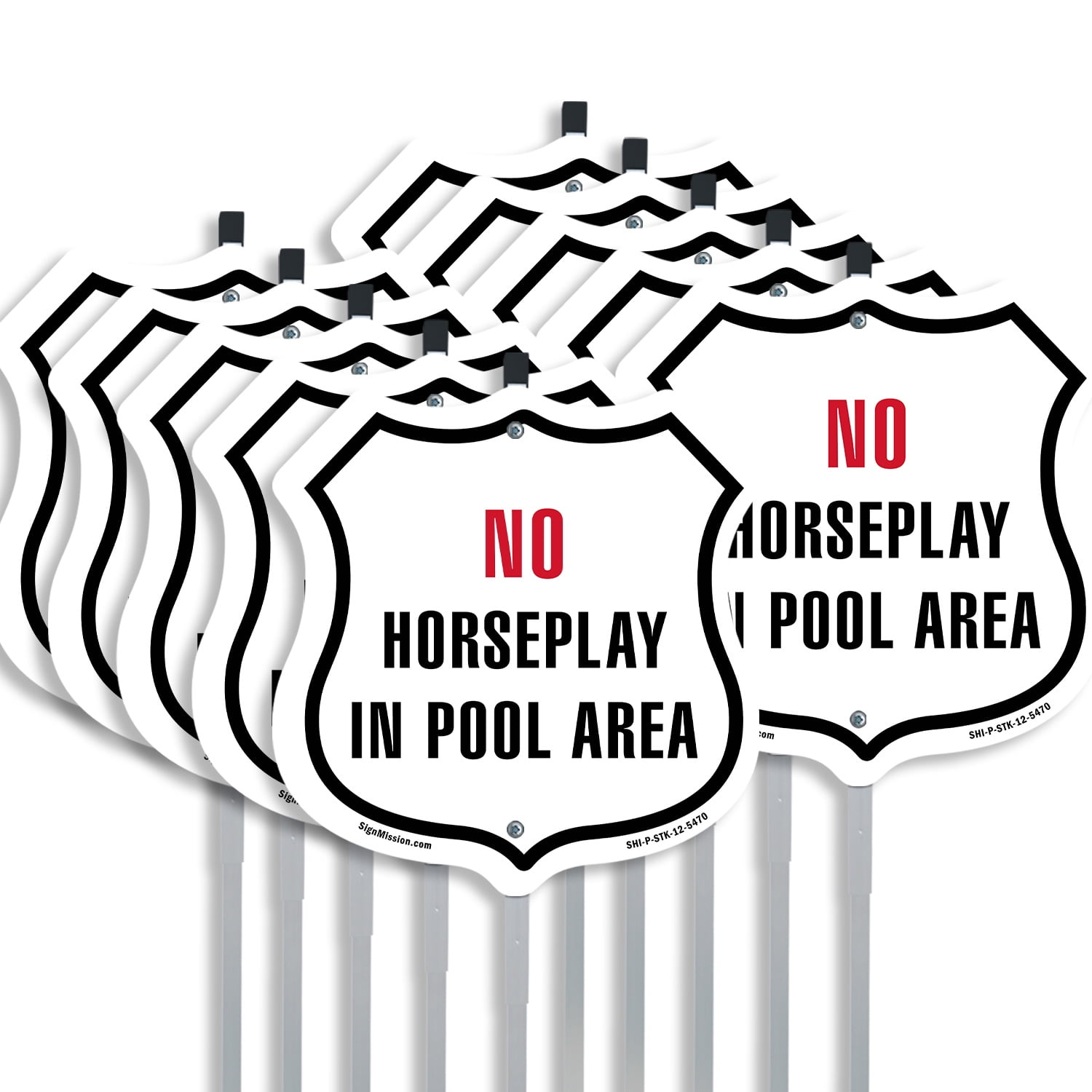 No Horseplay in the Pool Area (10 Pack) 12 inch X 12 inch Shield Shaped ...
