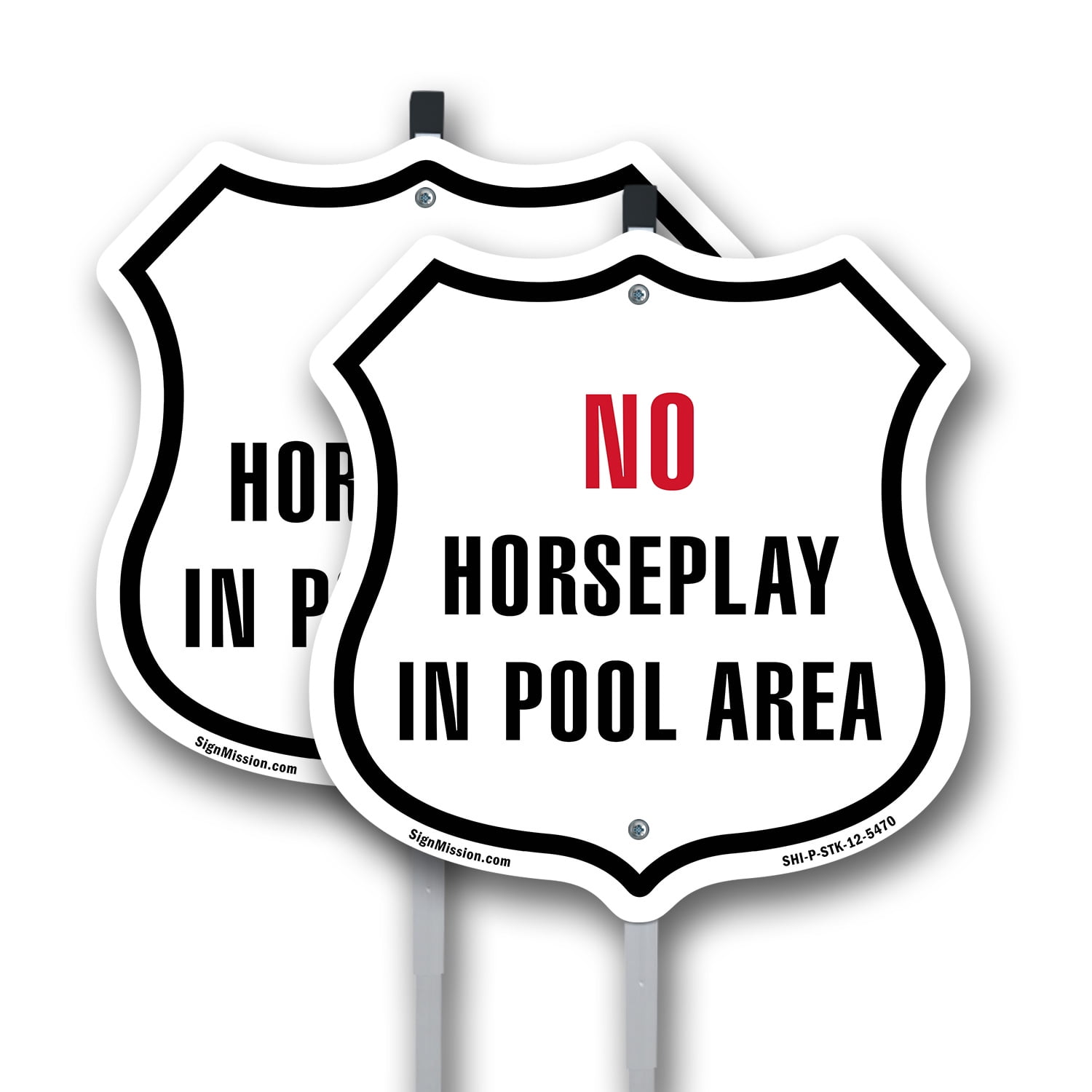 No Horseplay in the Pool Area (2 Pack) 12 inch X 12 inch Shield Shaped ...