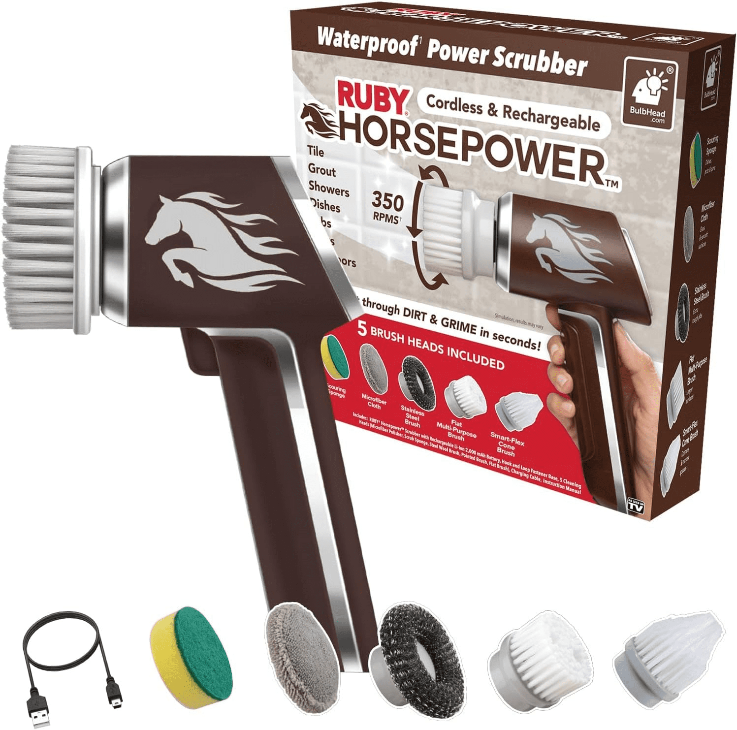 Free Shipping! Telebrands Ruby Horsepower Hand Held Power Scrubber with ...