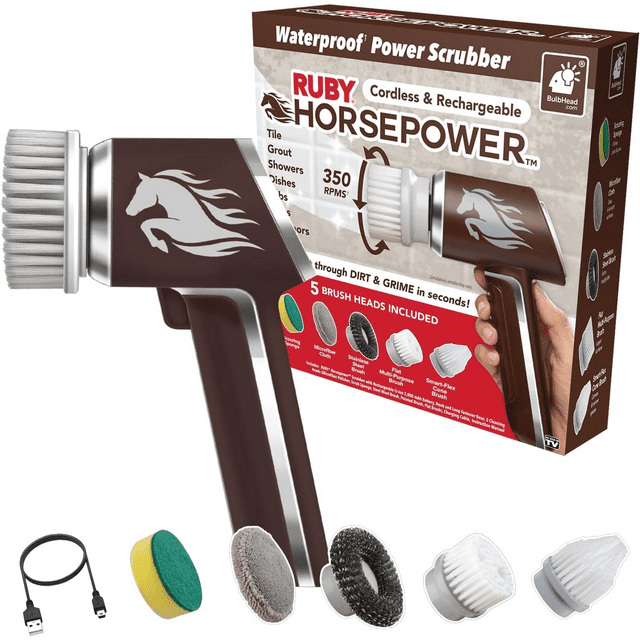 Ruby Horsepower Handheld Electric Scrubber with Rotating Brush Heads ...