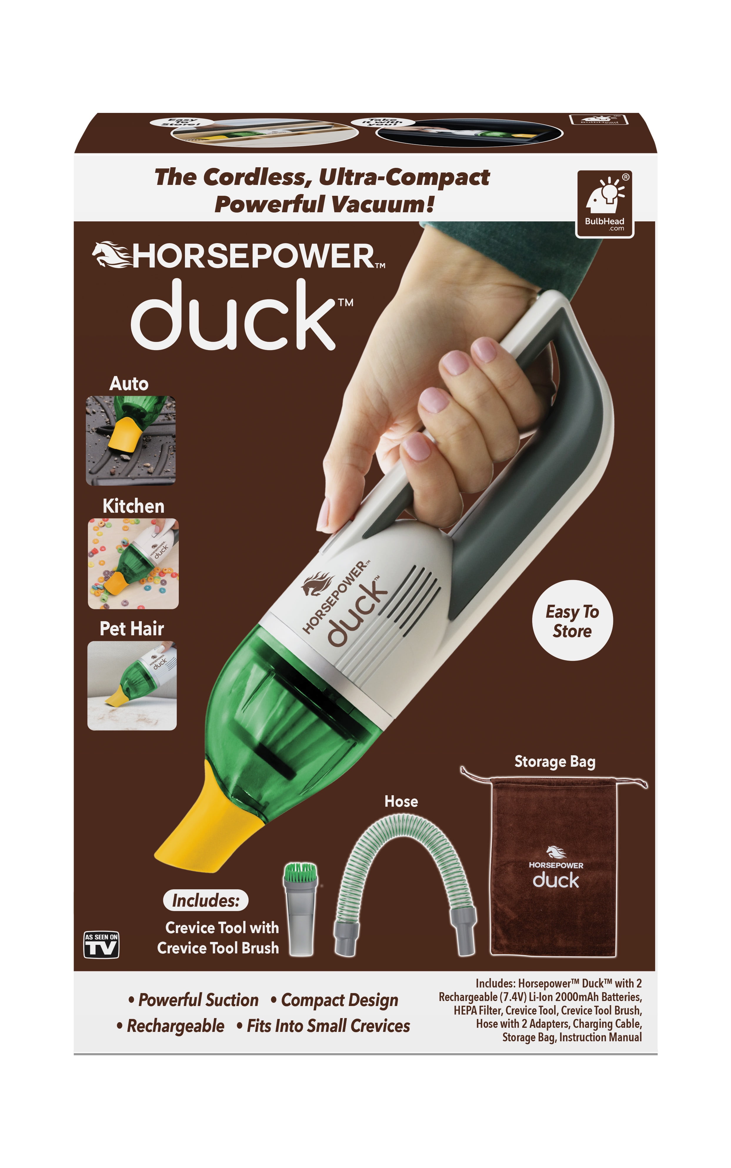 Horsepower Duck Vacuum, Rechargeable Handheld Vacuum with Accessories ...