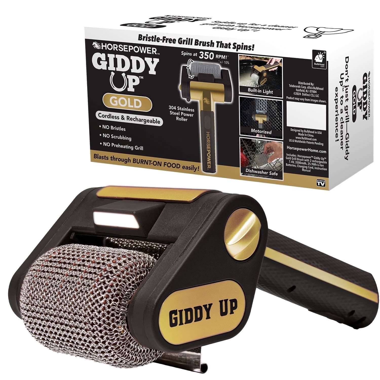 Horsepower Giddy Up Bristle-Free Electric Grill Brush, Stainless Steel ...