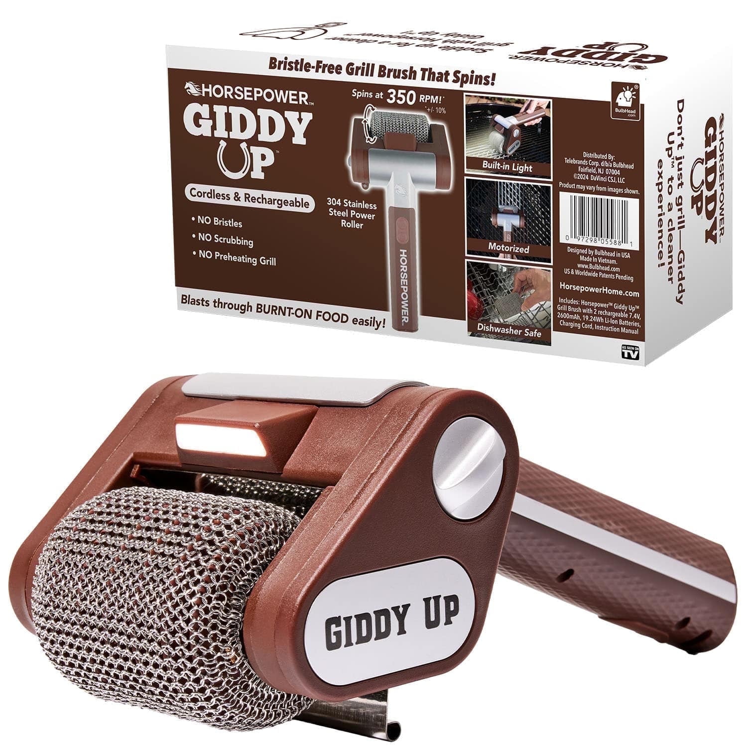 HorsePower Giddy Up Grill Cleaner, Cordless BBQ Tool with Stainless ...