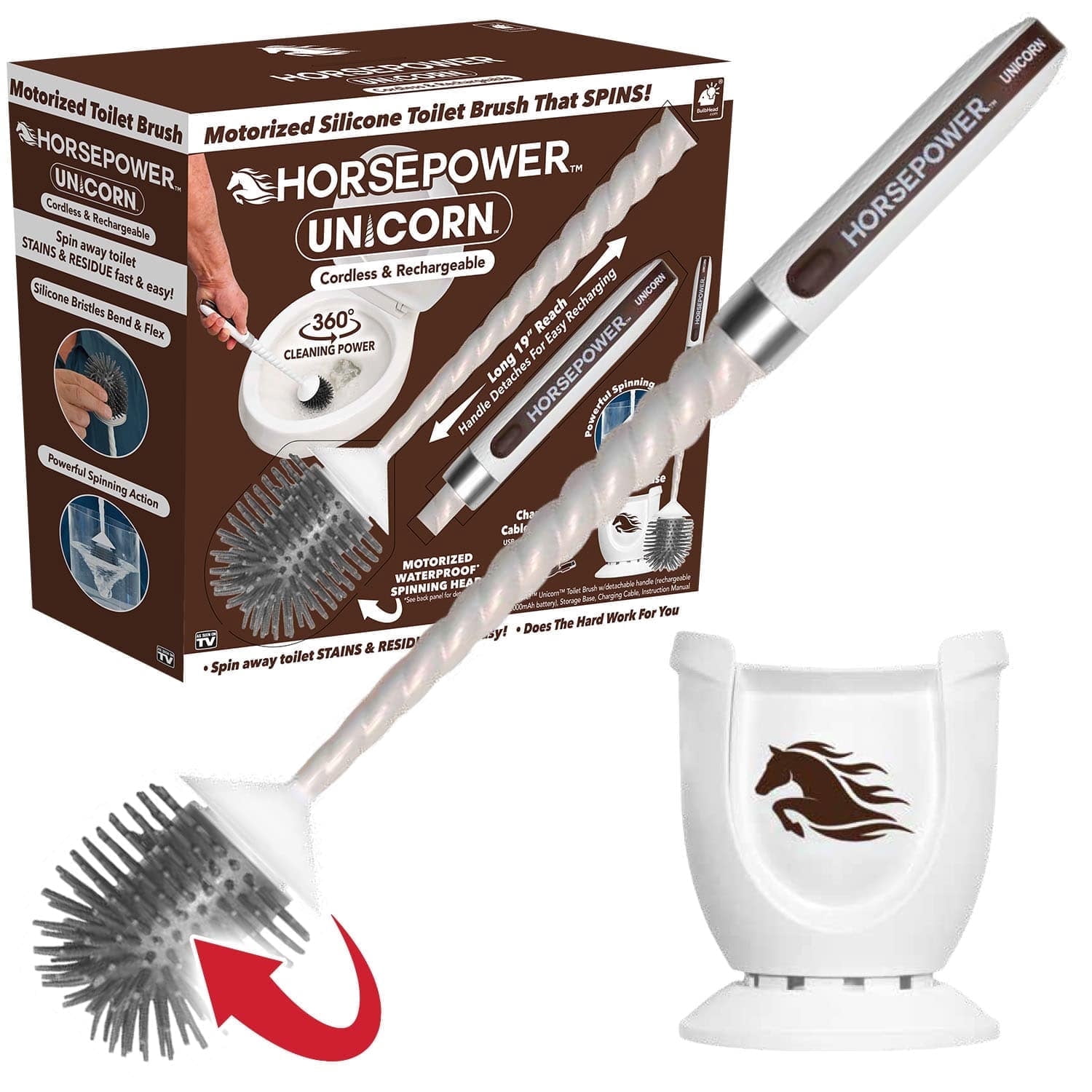Horsepower Motorized Toilet Brush, Powerful 360Â° Silicone Bristles ...