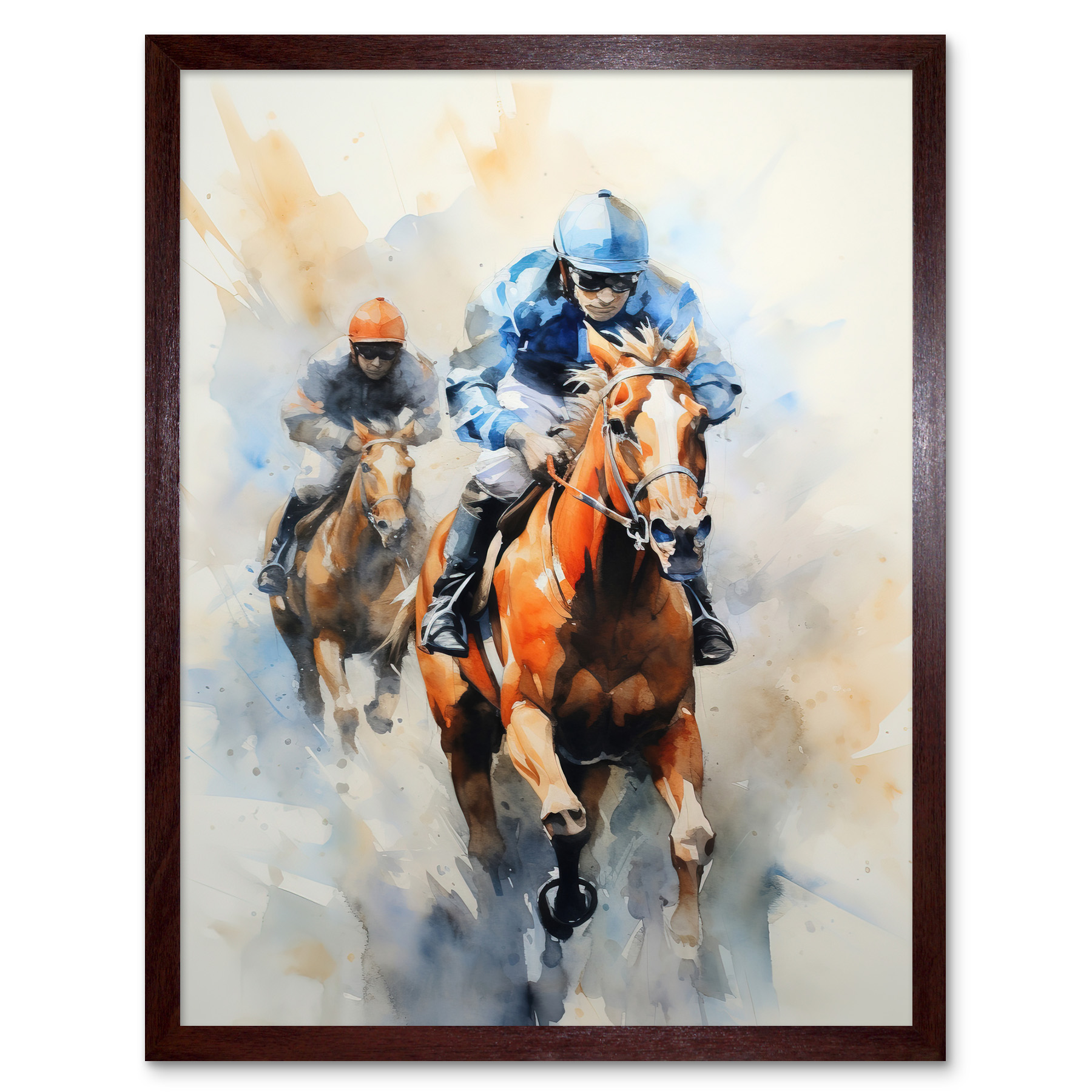 Horseracing Jockeys Racing Horses Action Watercolour Kentucky Derby ...