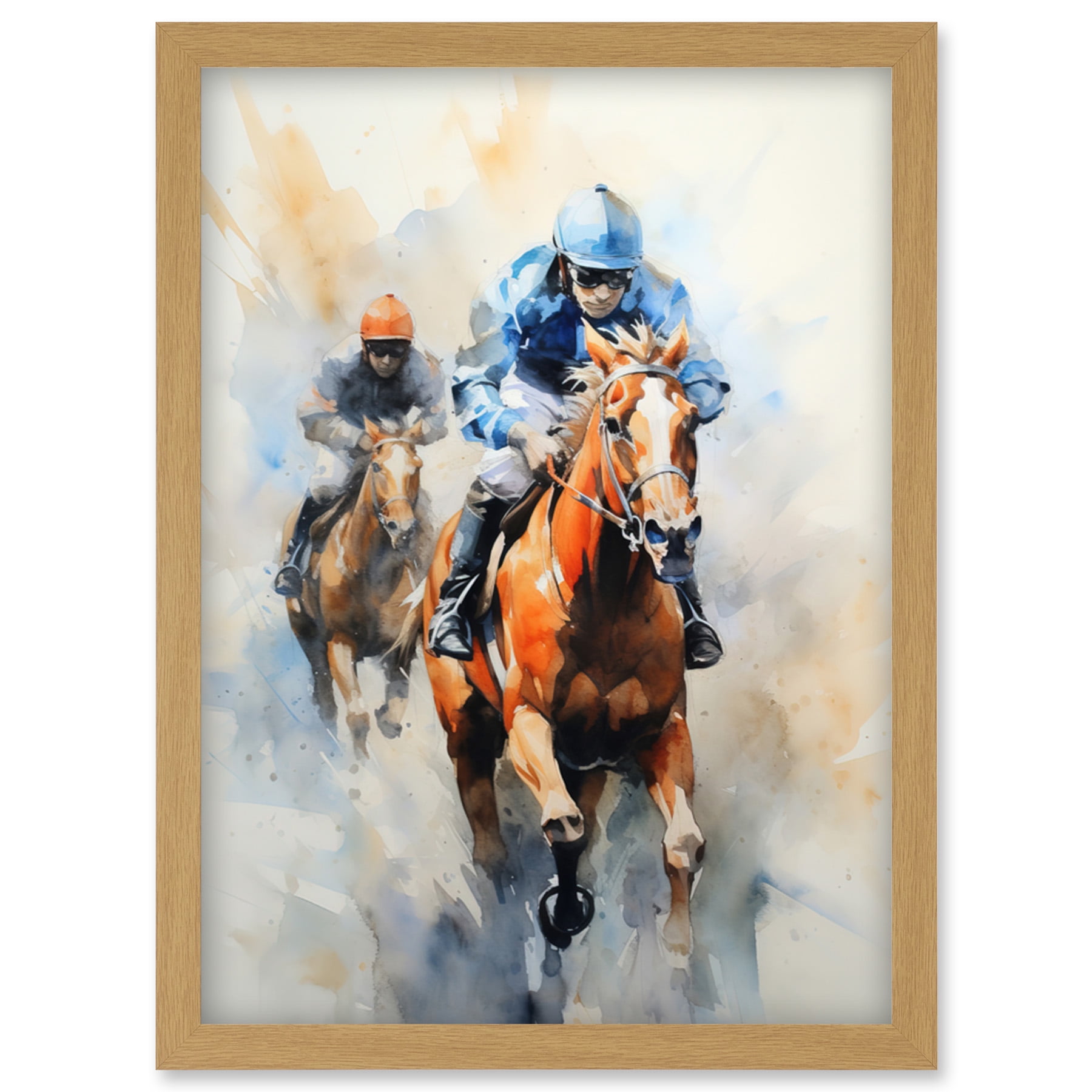 Horseracing Jockeys Racing Horses Action Watercolour Kentucky Derby ...