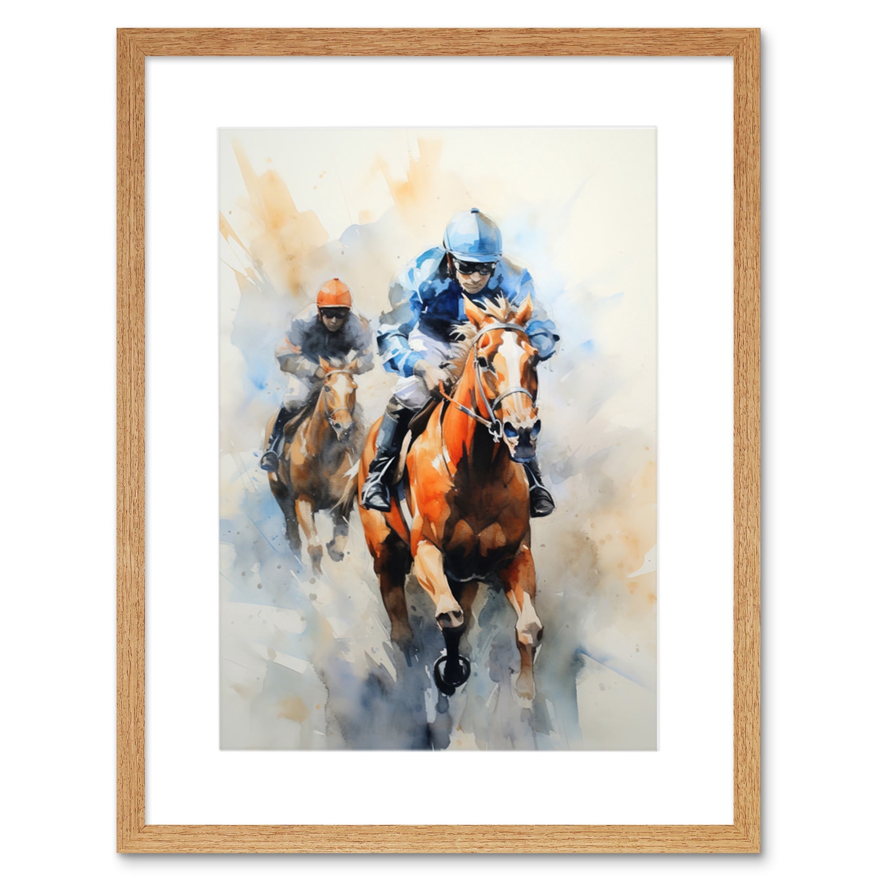 Horseracing Jockeys Racing Horses Action Watercolour Kentucky Derby ...