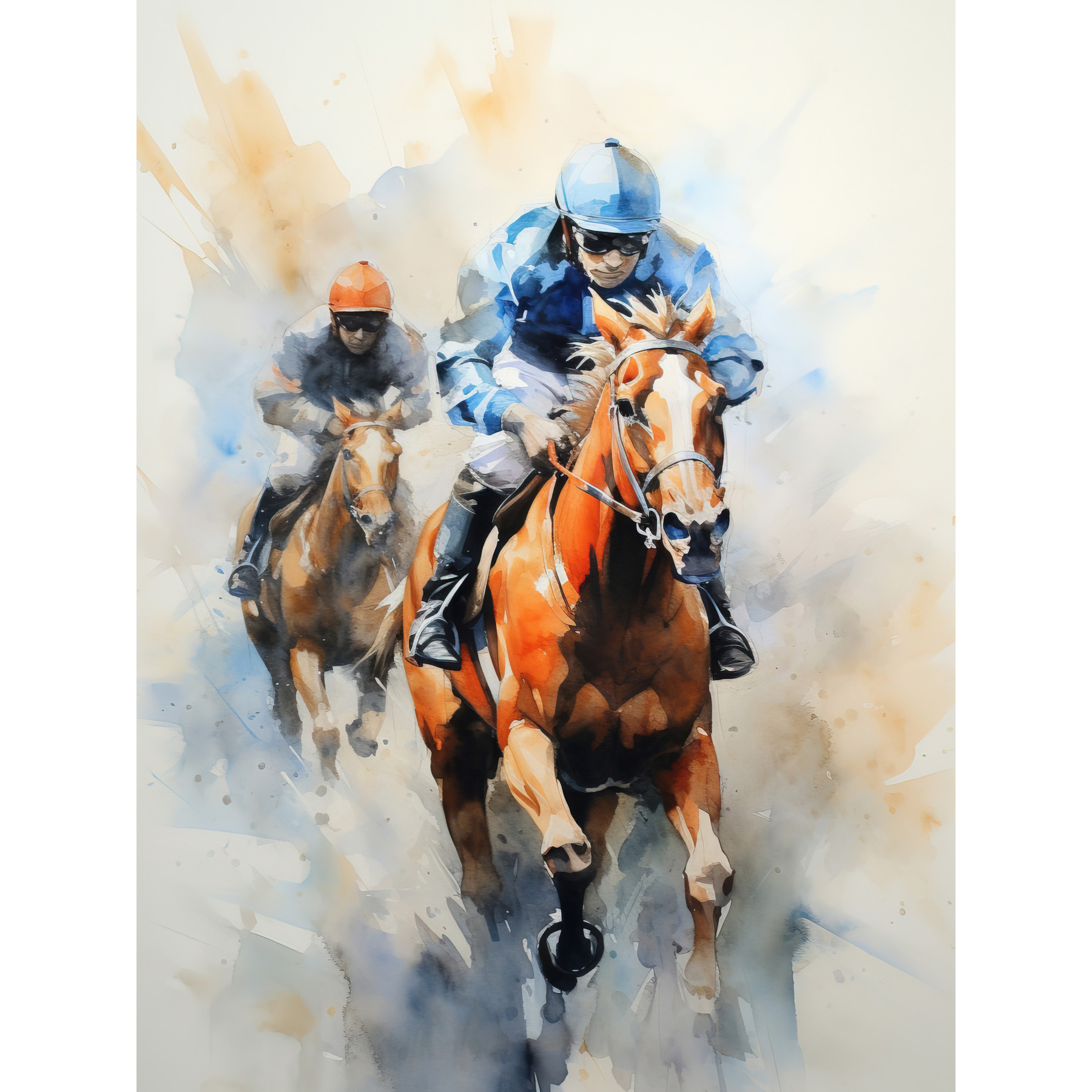 Horseracing Jockeys Racing Horses Action Watercolour Kentucky Derby ...