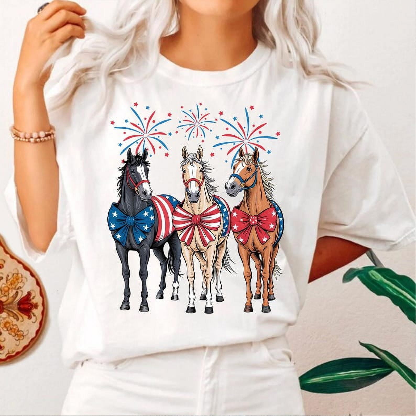 Horses 4th July T-Shirt, Western Independence Day, American Horses Shirt, Horse American Flag ...