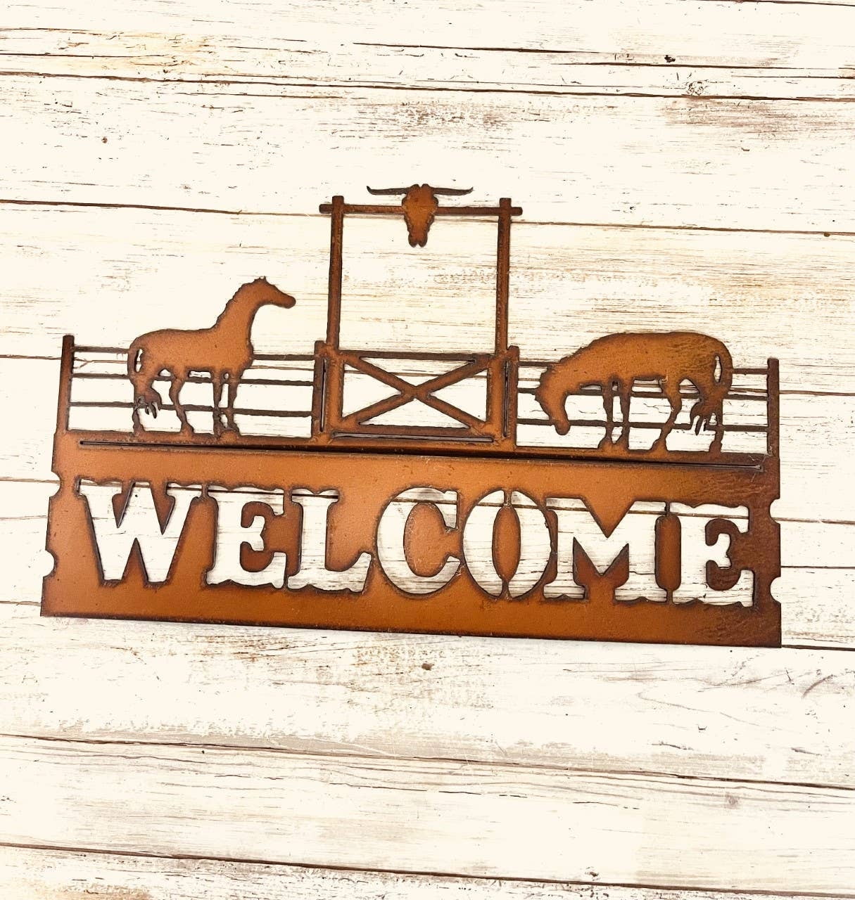 Horses At Fence With Gate Horizontal Welcome Sign - Walmart.com