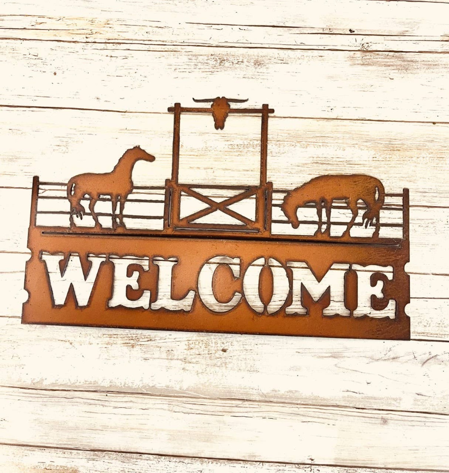 Horses At Fence With Gate Horizontal Welcome Sign - Walmart.com