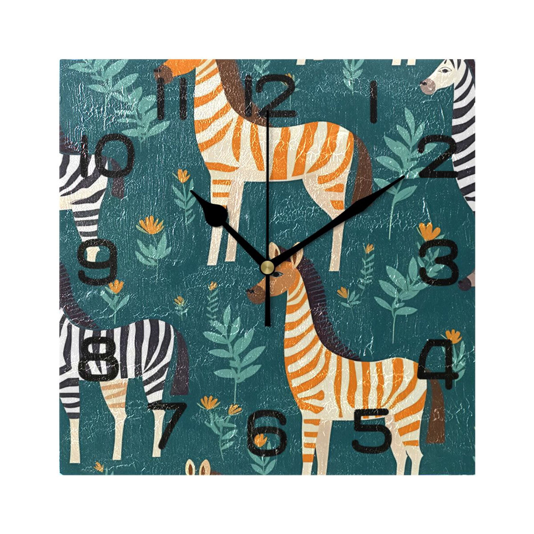 Horses Cute Cartoon Wall Clock Square Silent Non-Ticking Battery ...