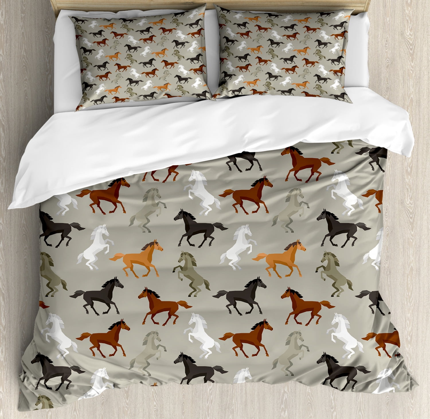 Horses Duvet Cover Set Queen Size, Abstract Stallions Simple Design ...