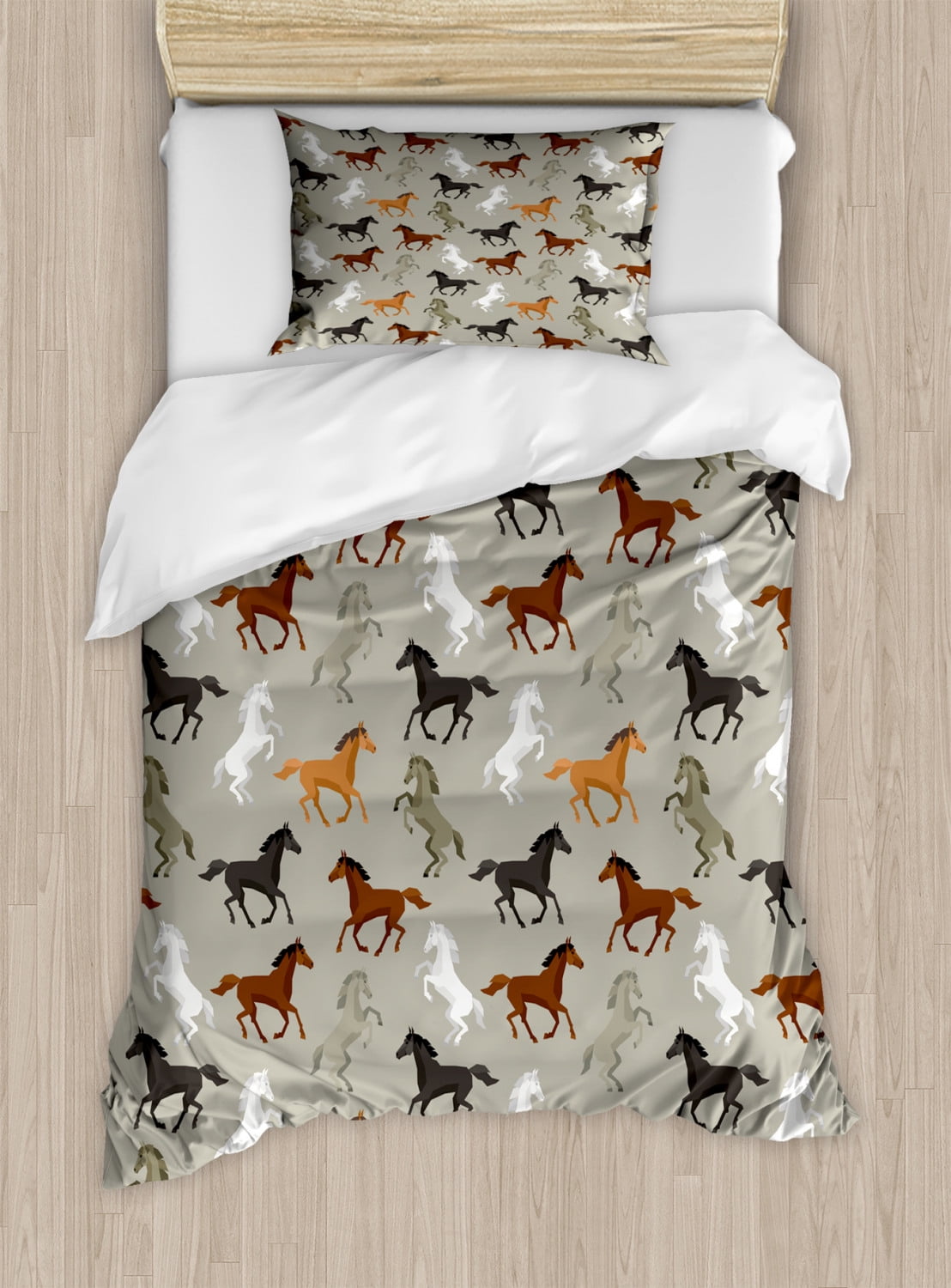 Horses Duvet Cover Set Twin Size, Abstract Stallions Simple Design ...