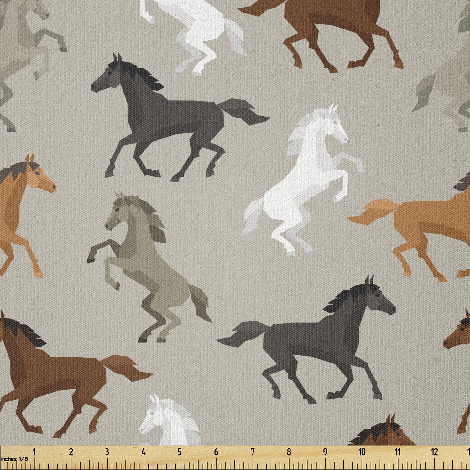 Horses Fabric by The Yard, Abstract Stallions Simple Design Animals ...