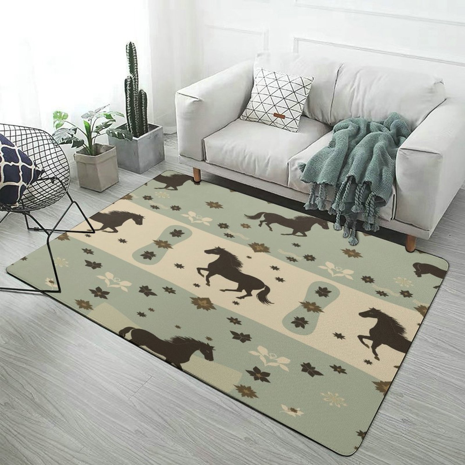 Horses Floral Pattern Carpet Large Size Living Room American Style Rugs ...