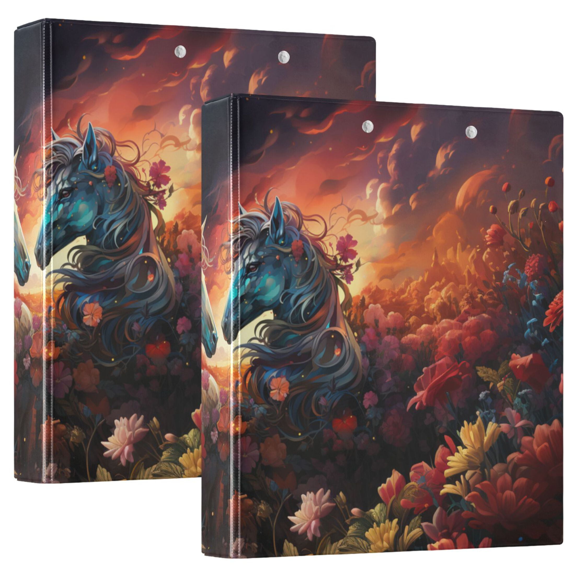 Horses Flowers Clouds Dark 3 Ring Binders 1.5 inch Hardcover File ...