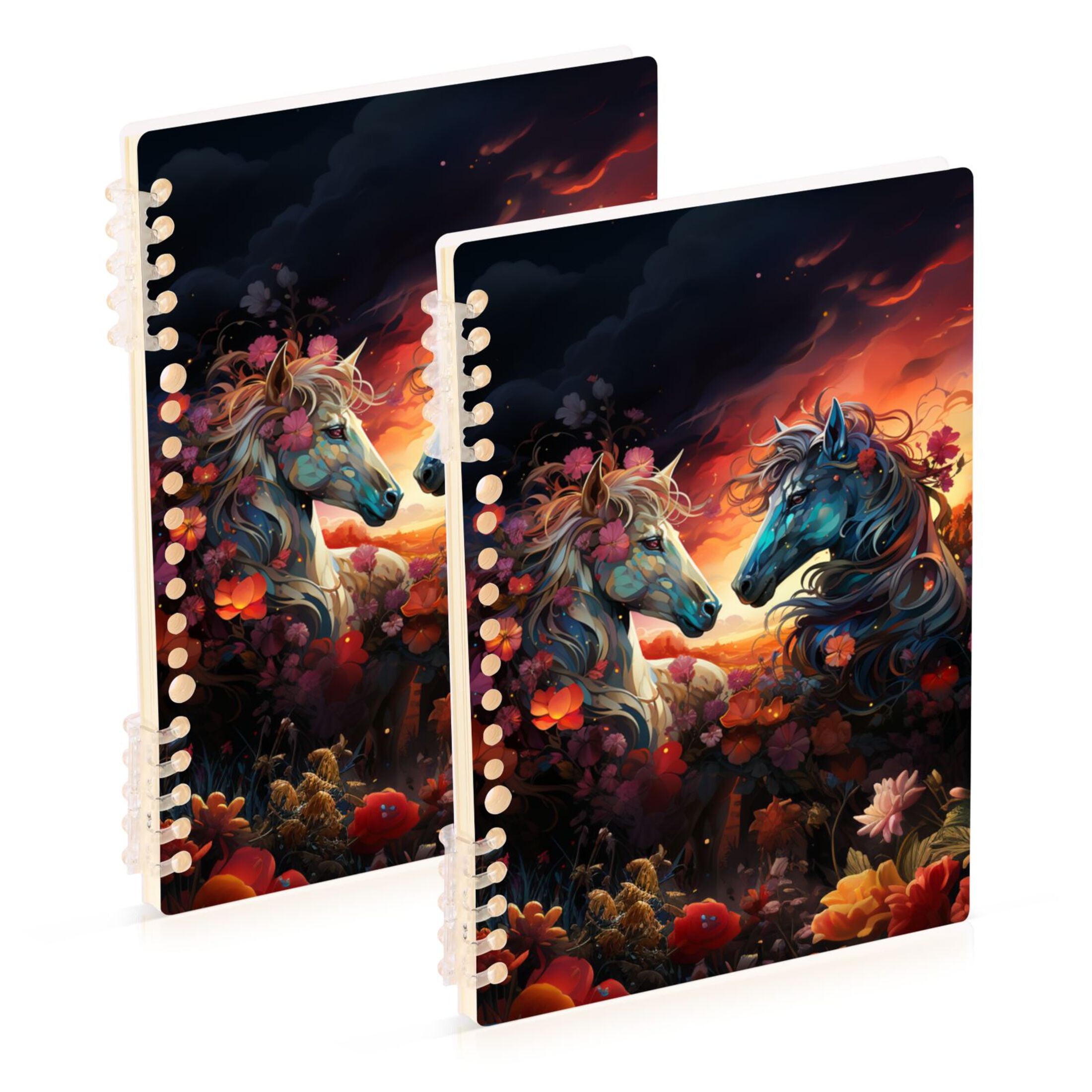 Horses Flowers Clouds Dark Ring Binder Notebook Journey Note Diary ...