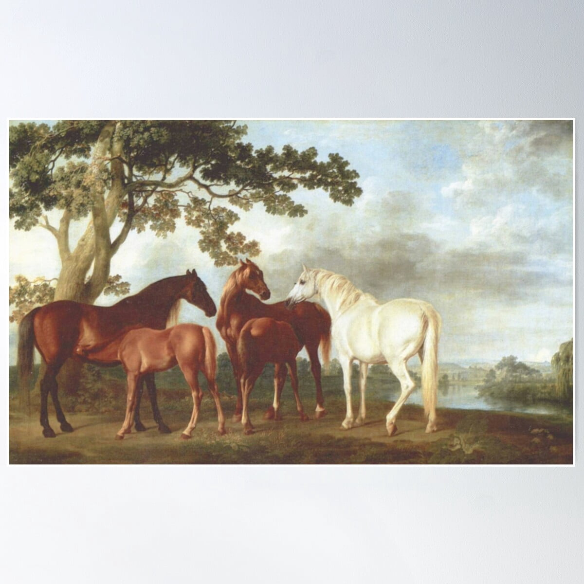 Horses In A Field By A Tree By George Stubbs Poster Wall Art, Modern ...