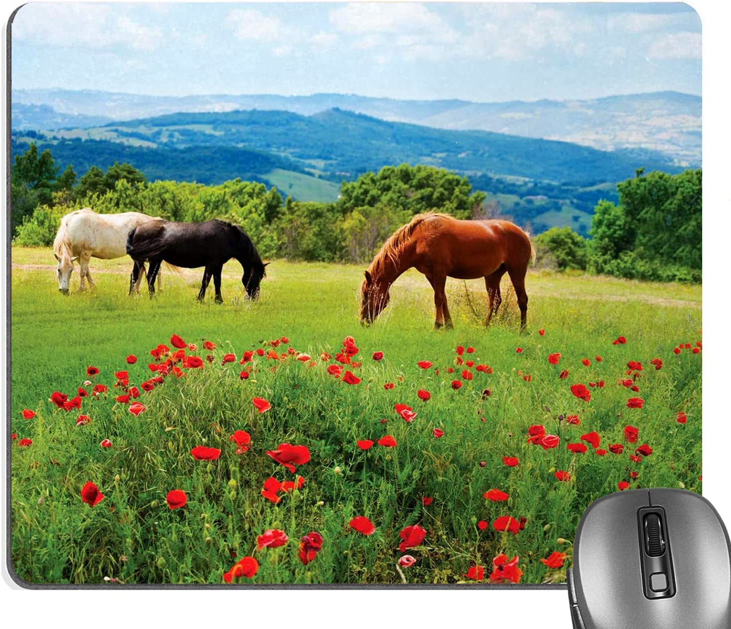 Horses Mouse Pad, Various Kinds of Horses Eating Grass in Field ...