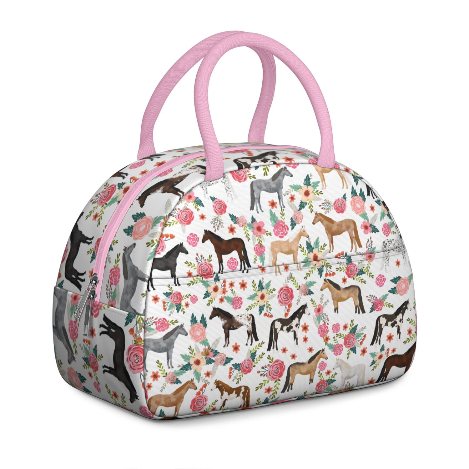 Horses Print Lunch Bag - Insulated Reusable Lunch Box with Metal ...