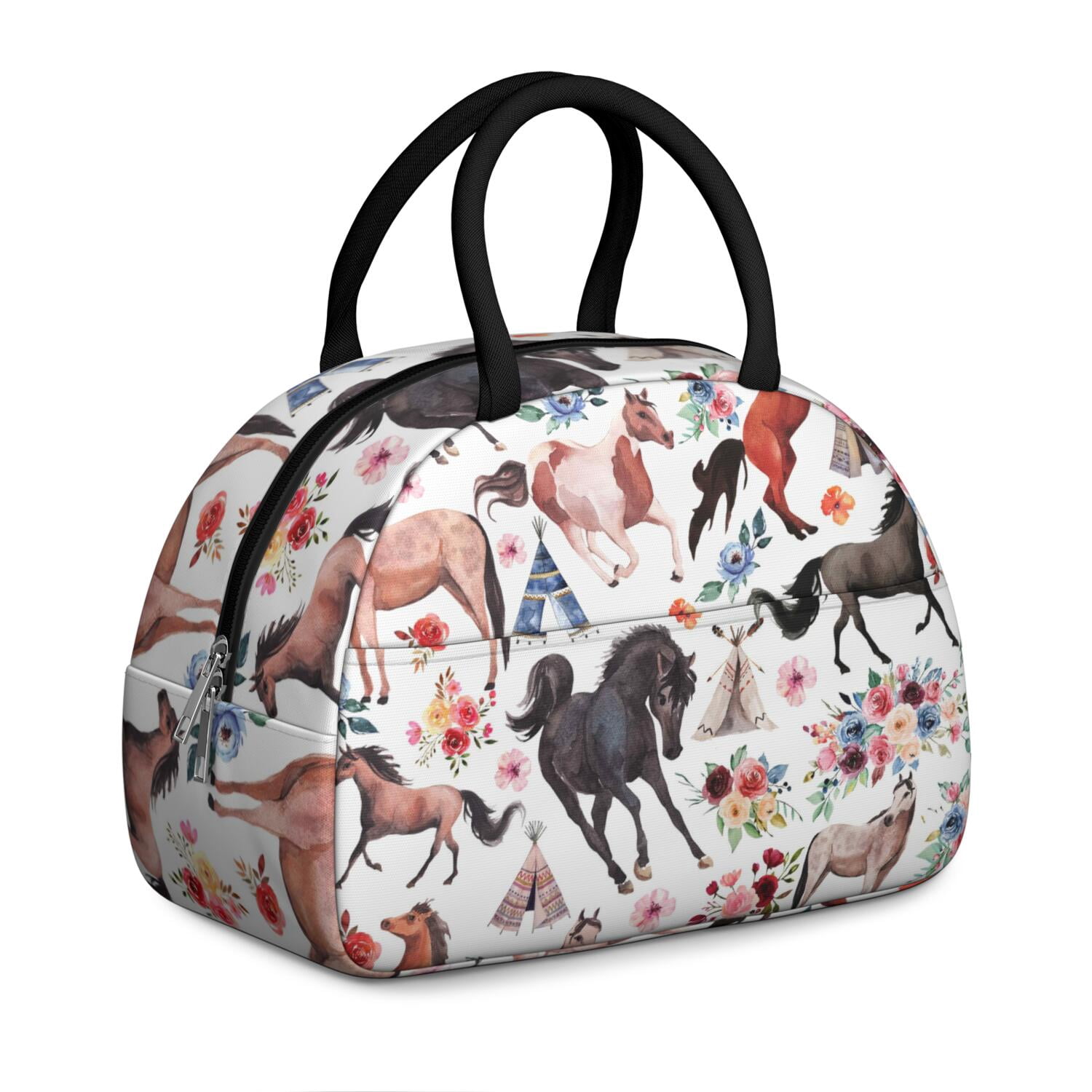 Horses Print Lunch Bag - Insulated Reusable Lunch Box with Metal ...