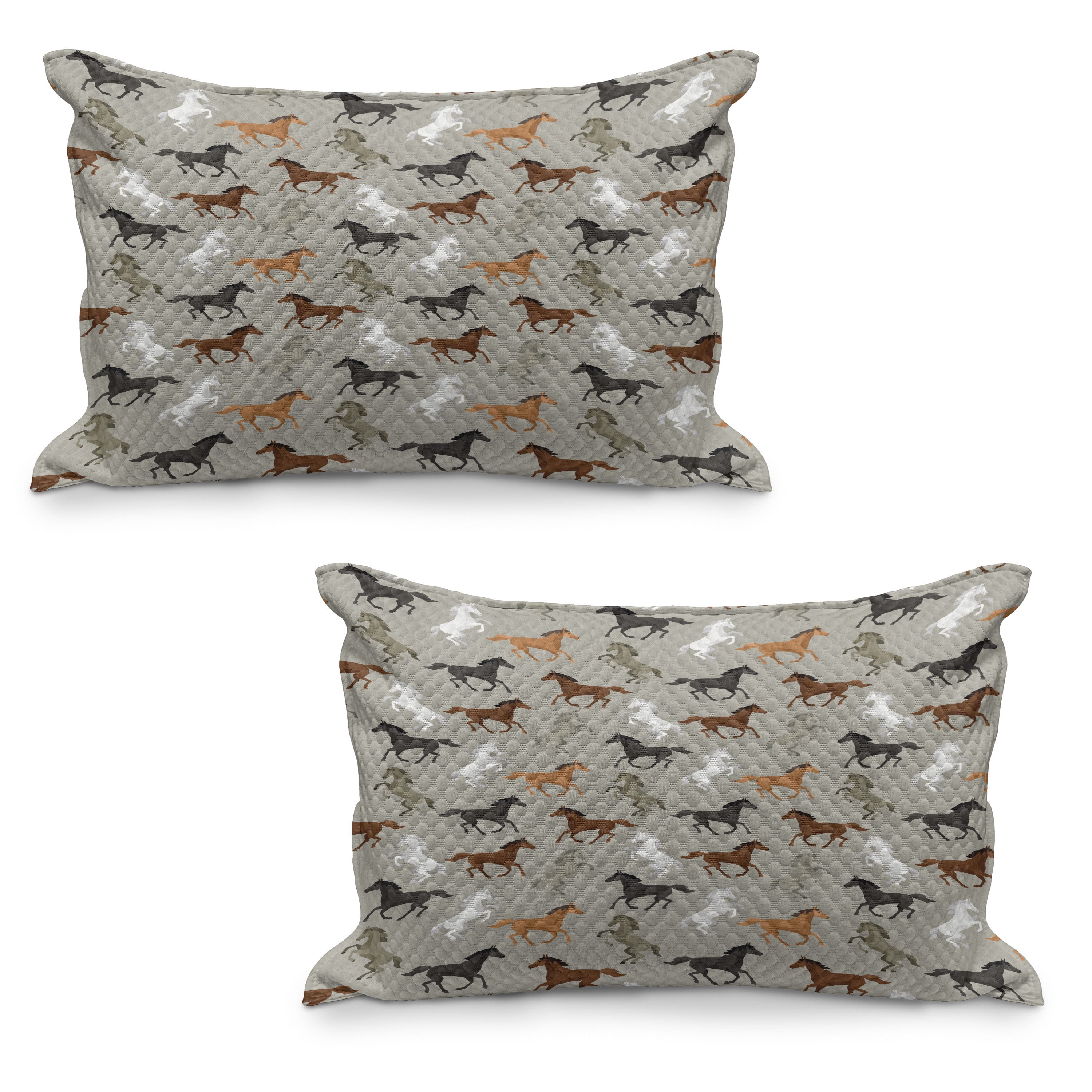 Horses Quilted Pillowcover Set of 2, Abstract Stallions Simple Design ...