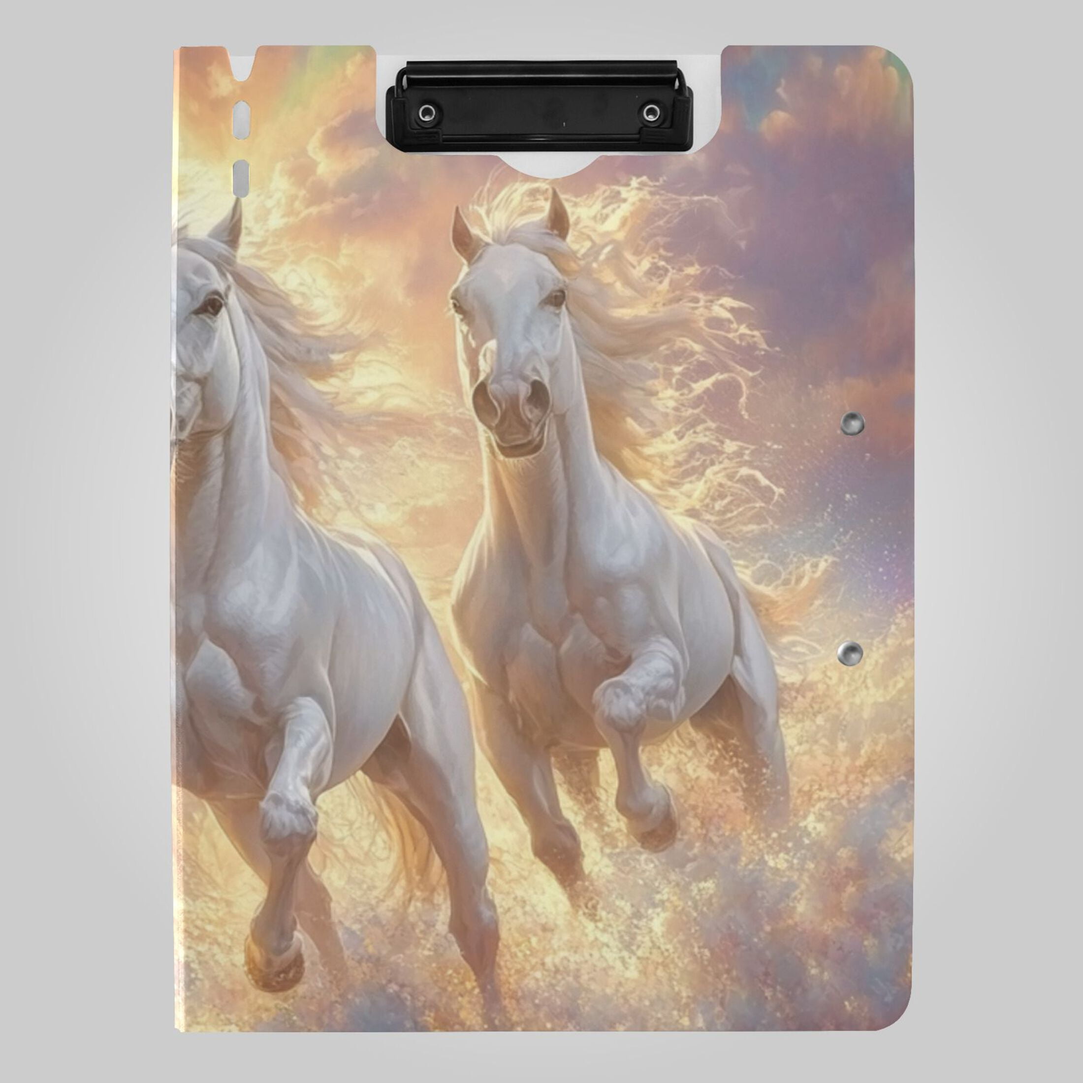 Horses Running on Beach Rainbow Clouds Foldable Binder Folder Clipboard ...