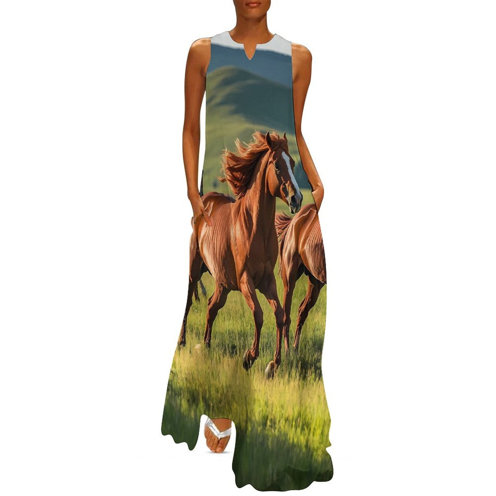 Horses Running on The Grassland Women Sleeveless Summer Dresses Wedding ...