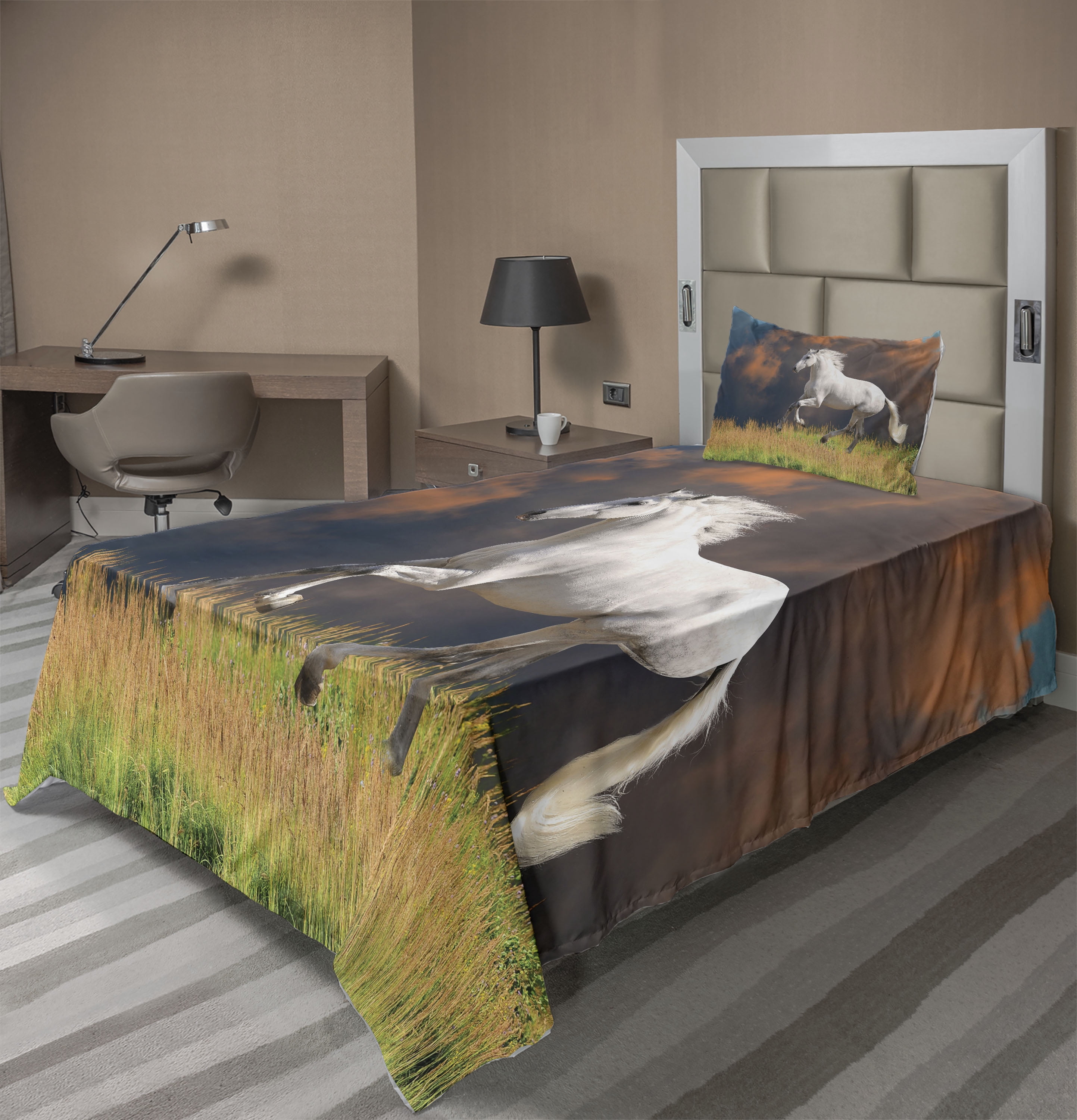 Ambesonne Animal Fitted & Top Sheet Set with Sham, Andalusian Horse ...