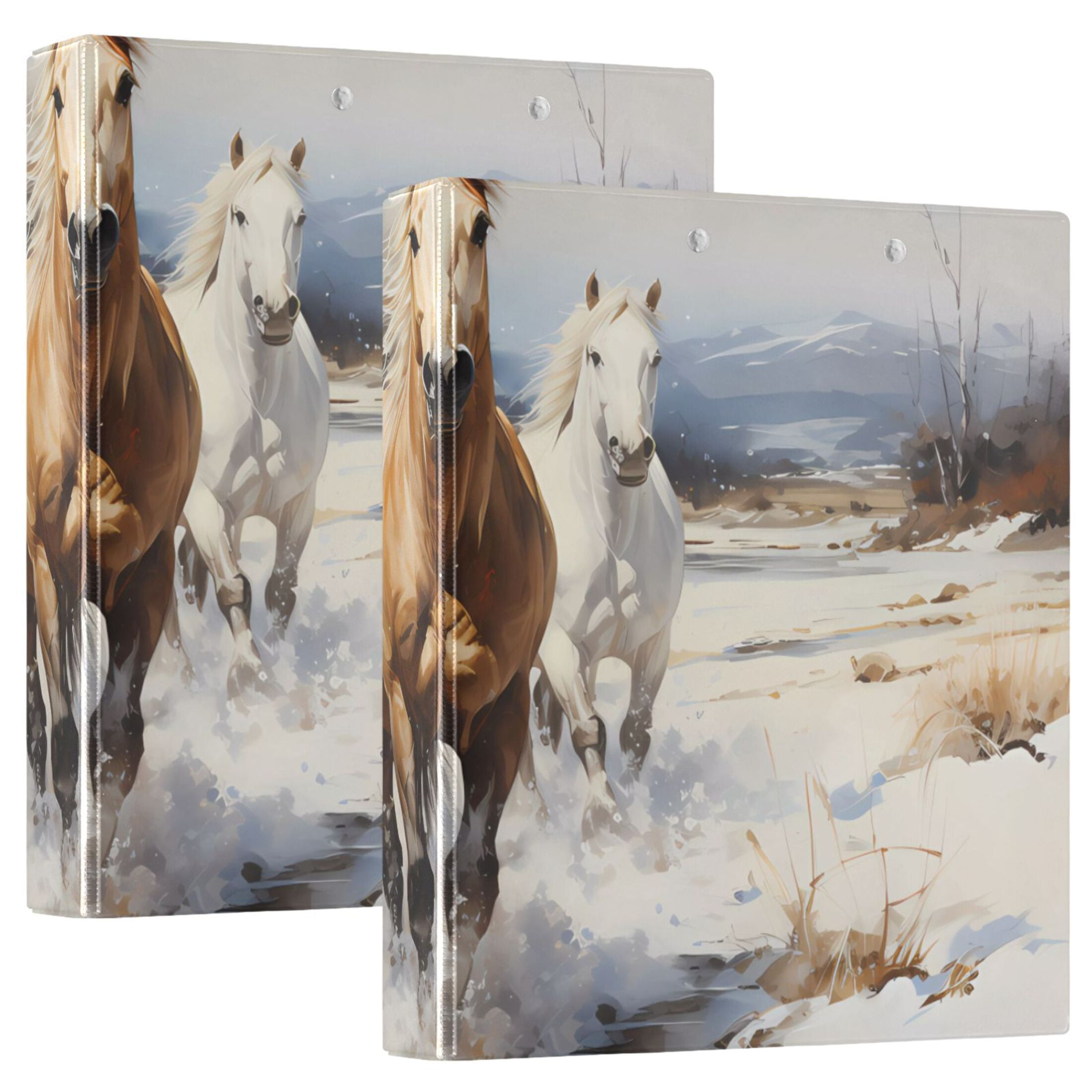 Horses Snow Pool Trees 3 Ring Binders 1.5 inch Hardcover File Folders ...