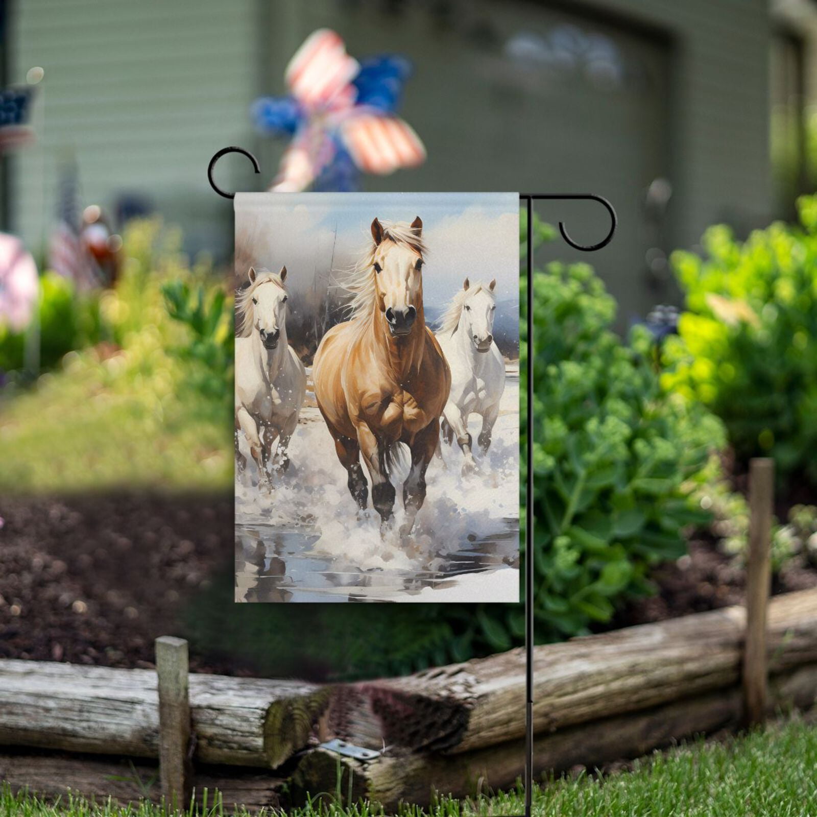 Horses Snow Pool Trees Garden Flag Double Sided Outdoor Banners for ...